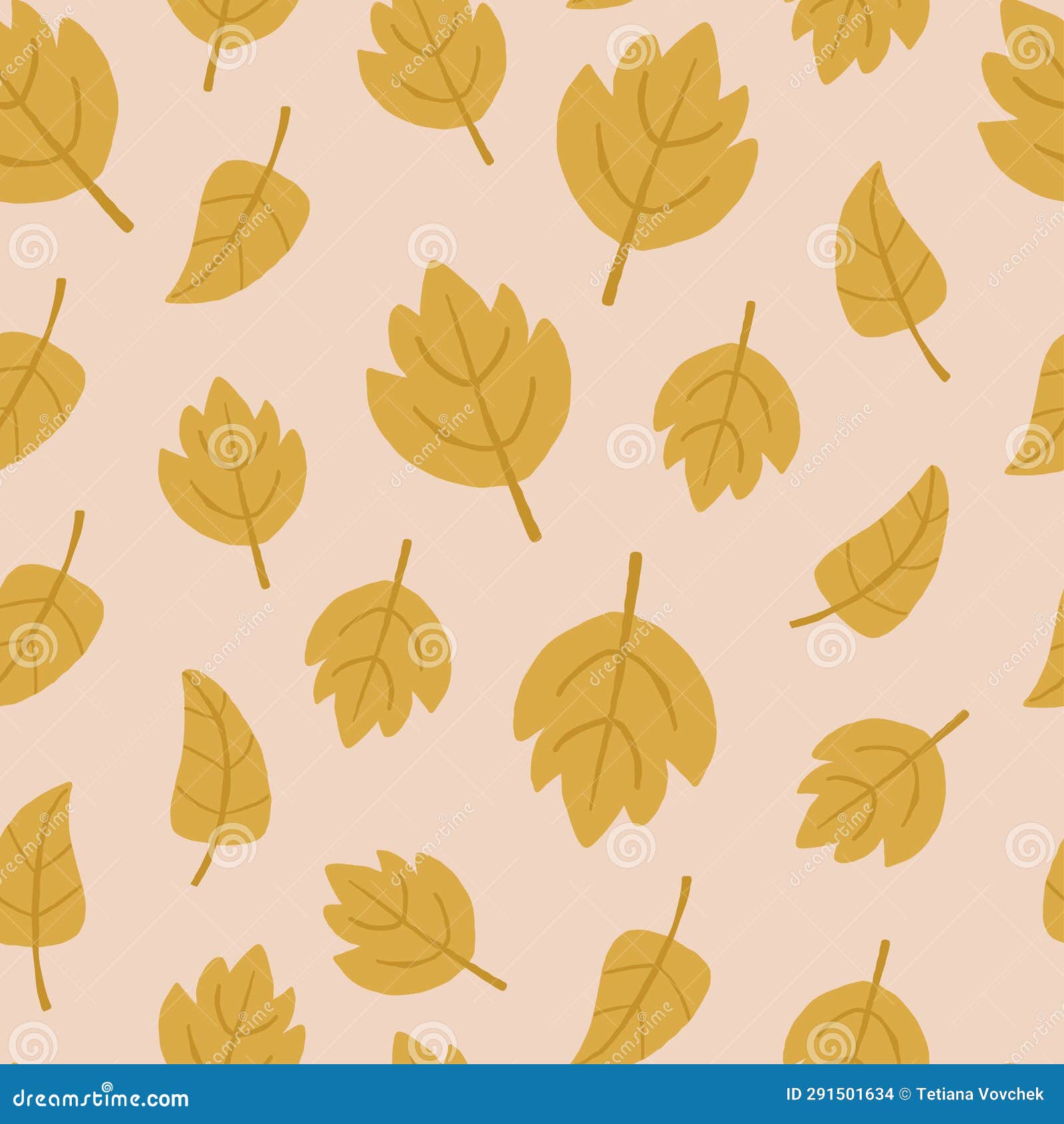 Vector Seamless Pattern with Yellow Leaves on Beige. Autumn Nature ...