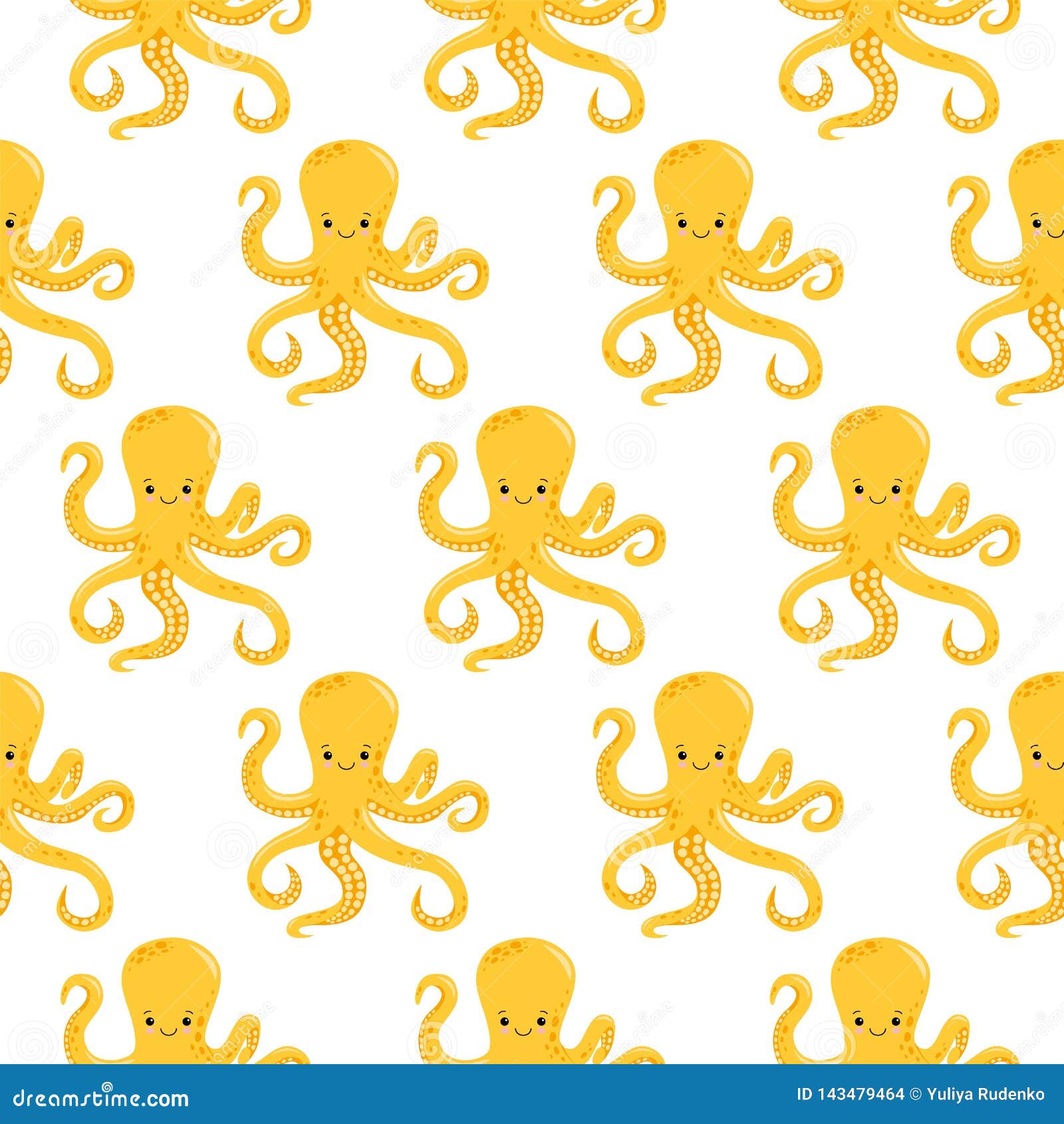 Vector Seamless Pattern with Yellow Octopuses. Cute Octopuses Have Fun ...