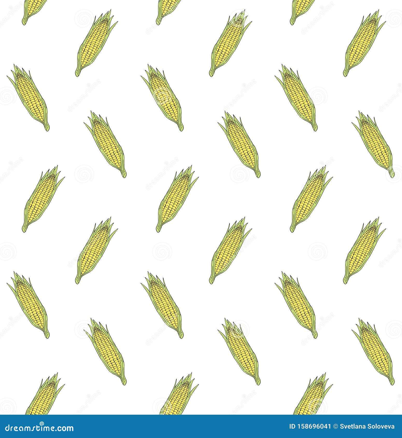 Vector Seamless Pattern of Yellow Sketch Corn Stock Illustration ...