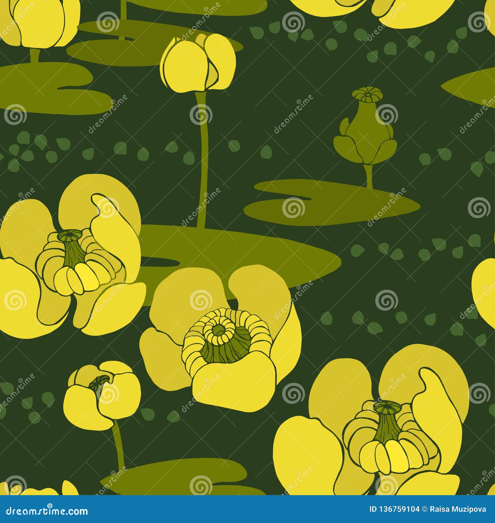 Vector Pattern with Yellow Water Lilies. Stock Vector - Illustration of ...