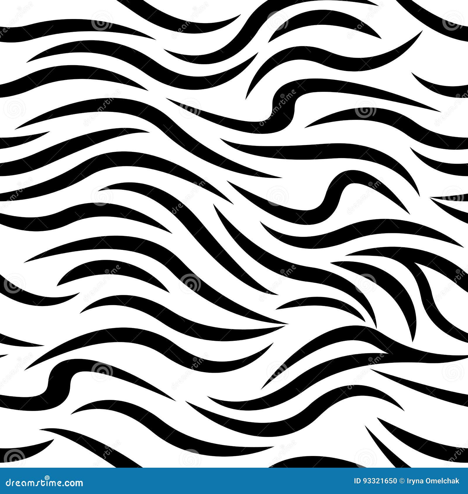Vector Seamless Pattern with Zebra Print. Black Curved Stripes O Stock ...