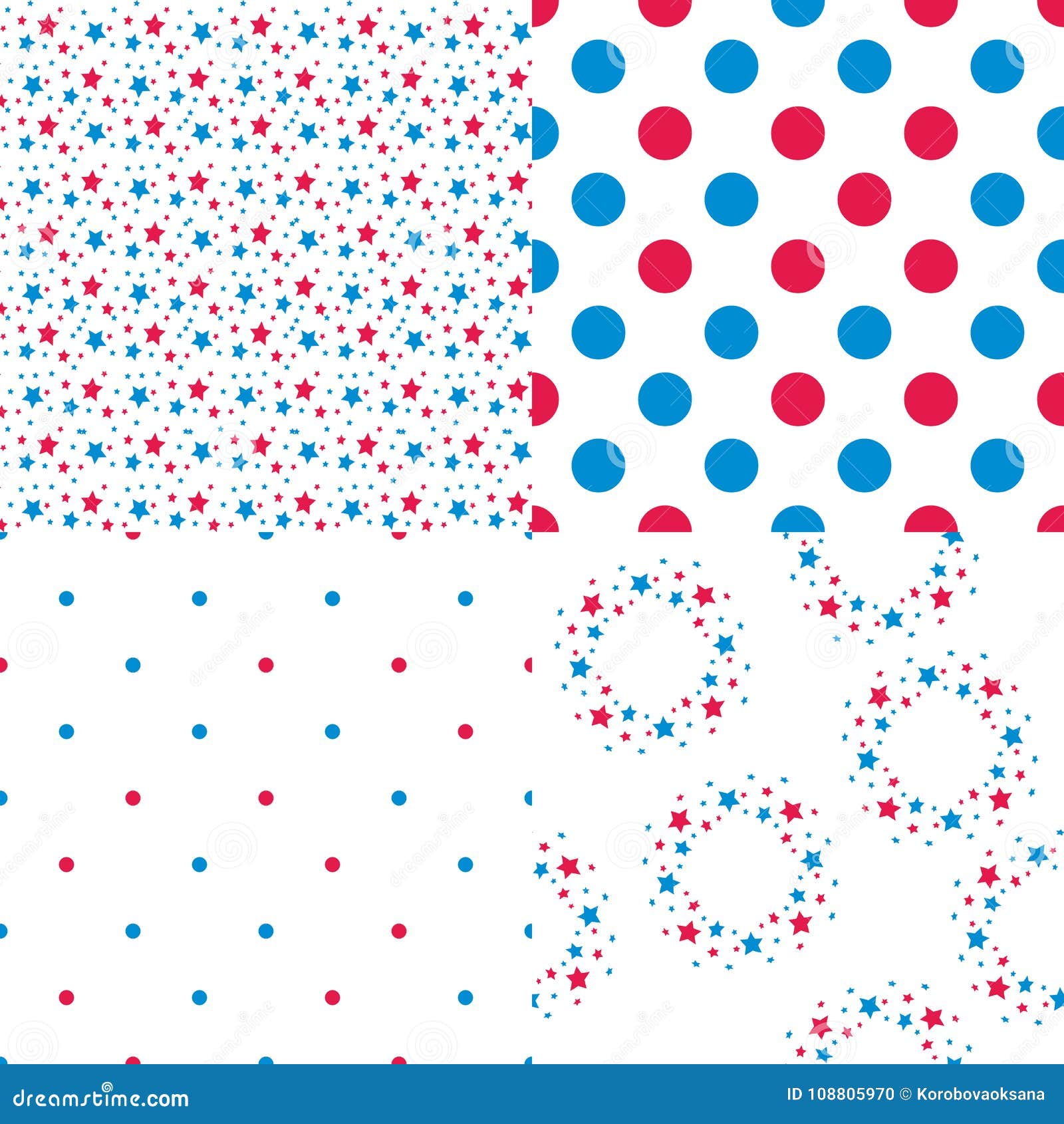 Vector Seamless Patterns, Blue and Red Colors, Stars, Peas Stock ...