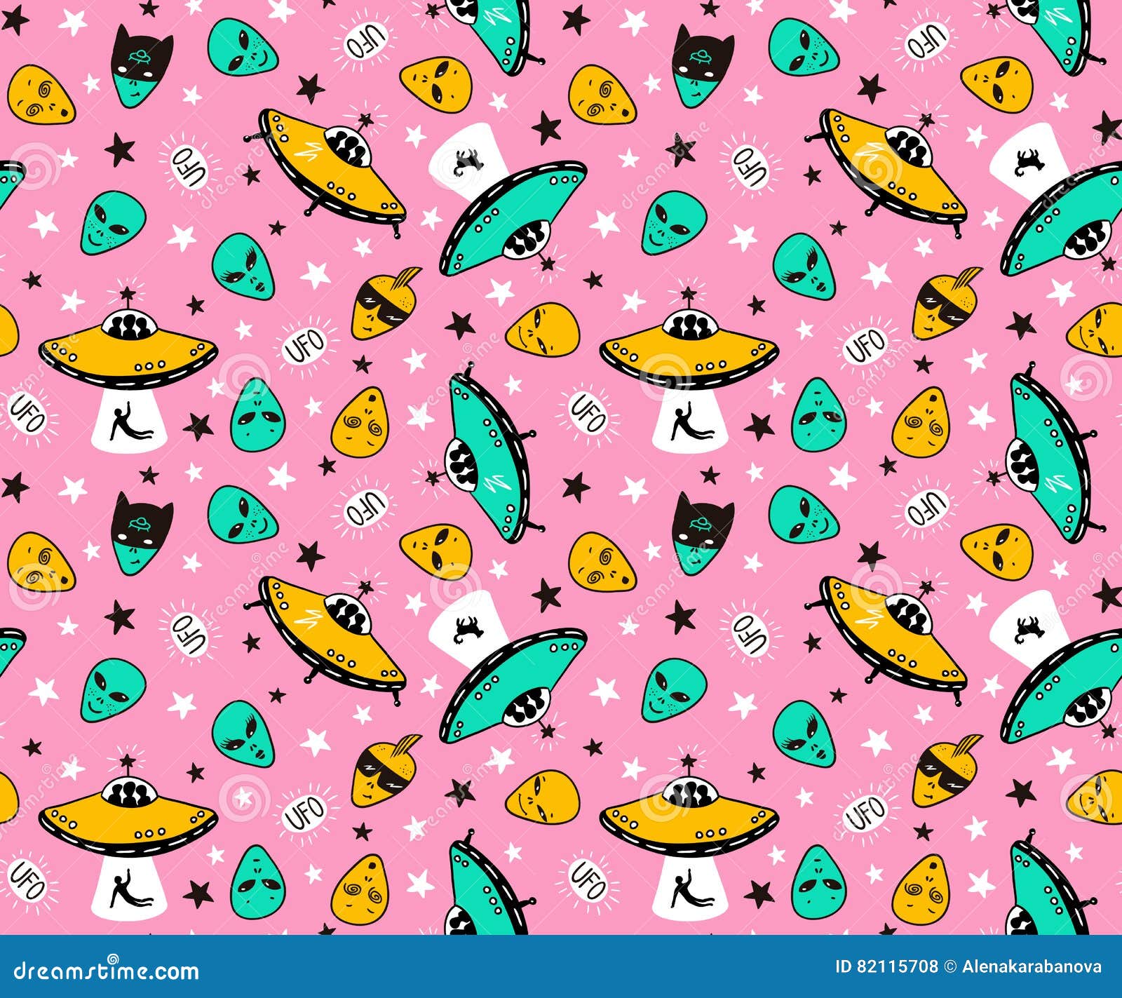 Vector Seamless Patterns with Funny Ufo. Colorful Space Seamless ...