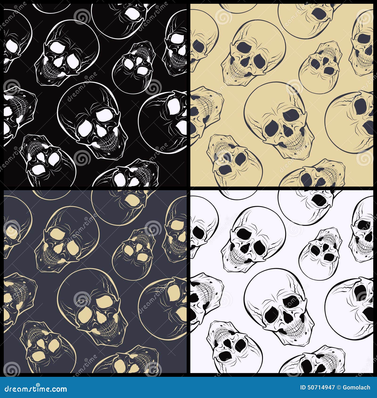 Vector Seamless Patterns with Skulls Stock Vector - Illustration of ...