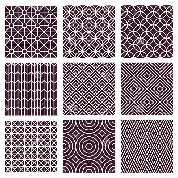 Vector Seamless Patterns in Trendy Mono Line Style Stock Vector ...
