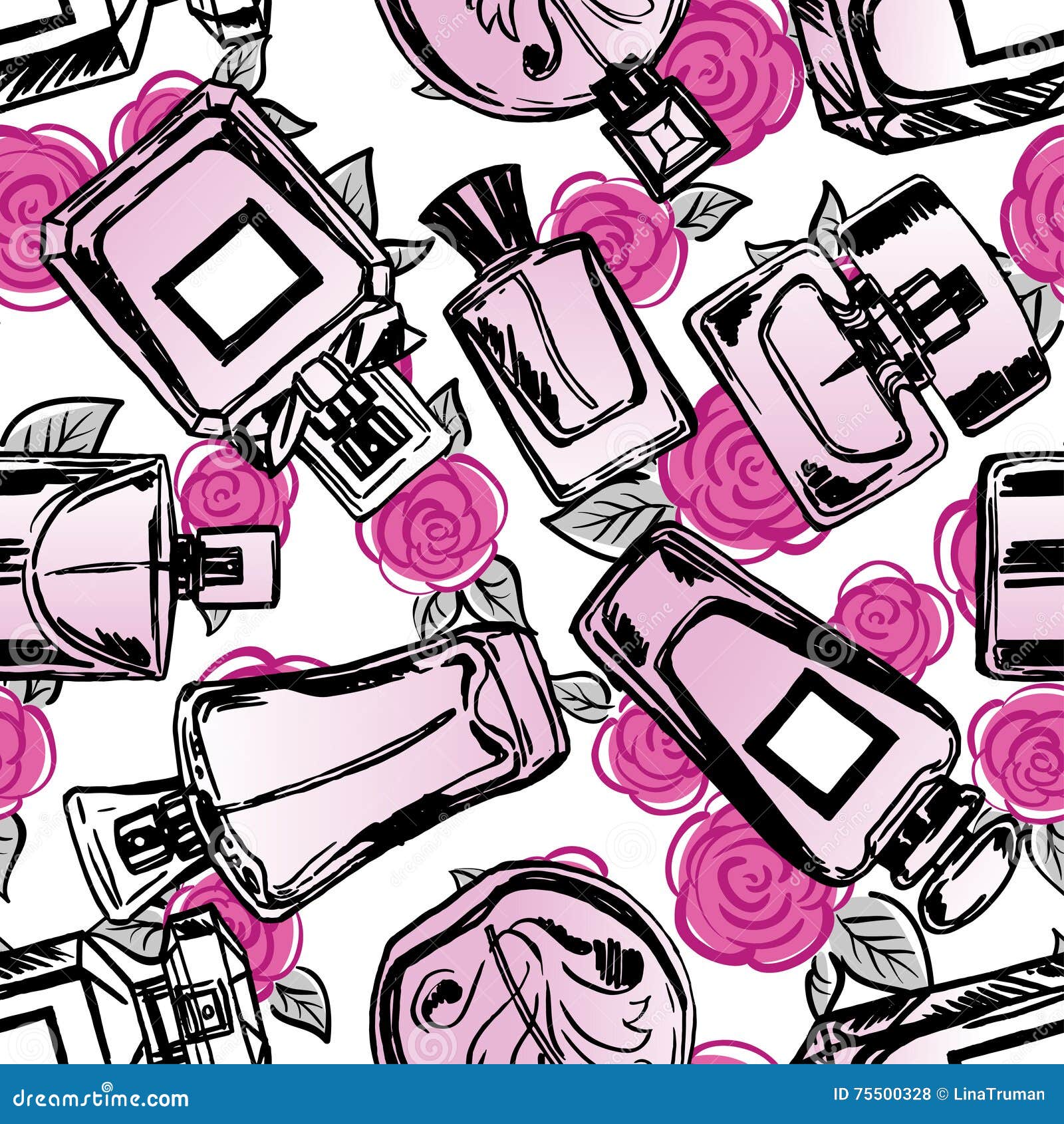 Vector Seamless Perfume Pattern. Stock Vector - Illustration of drawn ...
