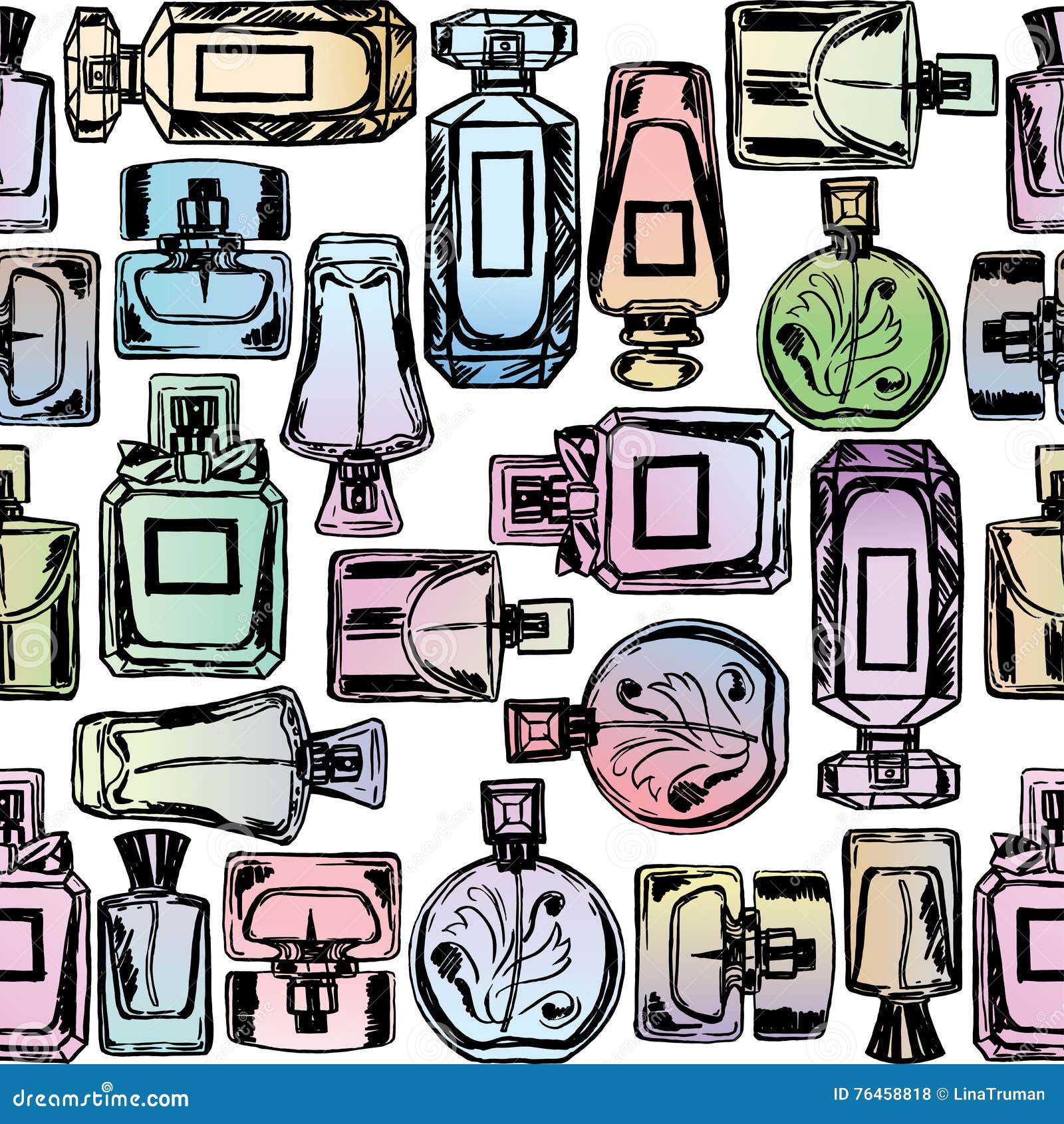 Vector Seamless Perfume Pattern. Hand Drawn Illustration. Stock Vector ...