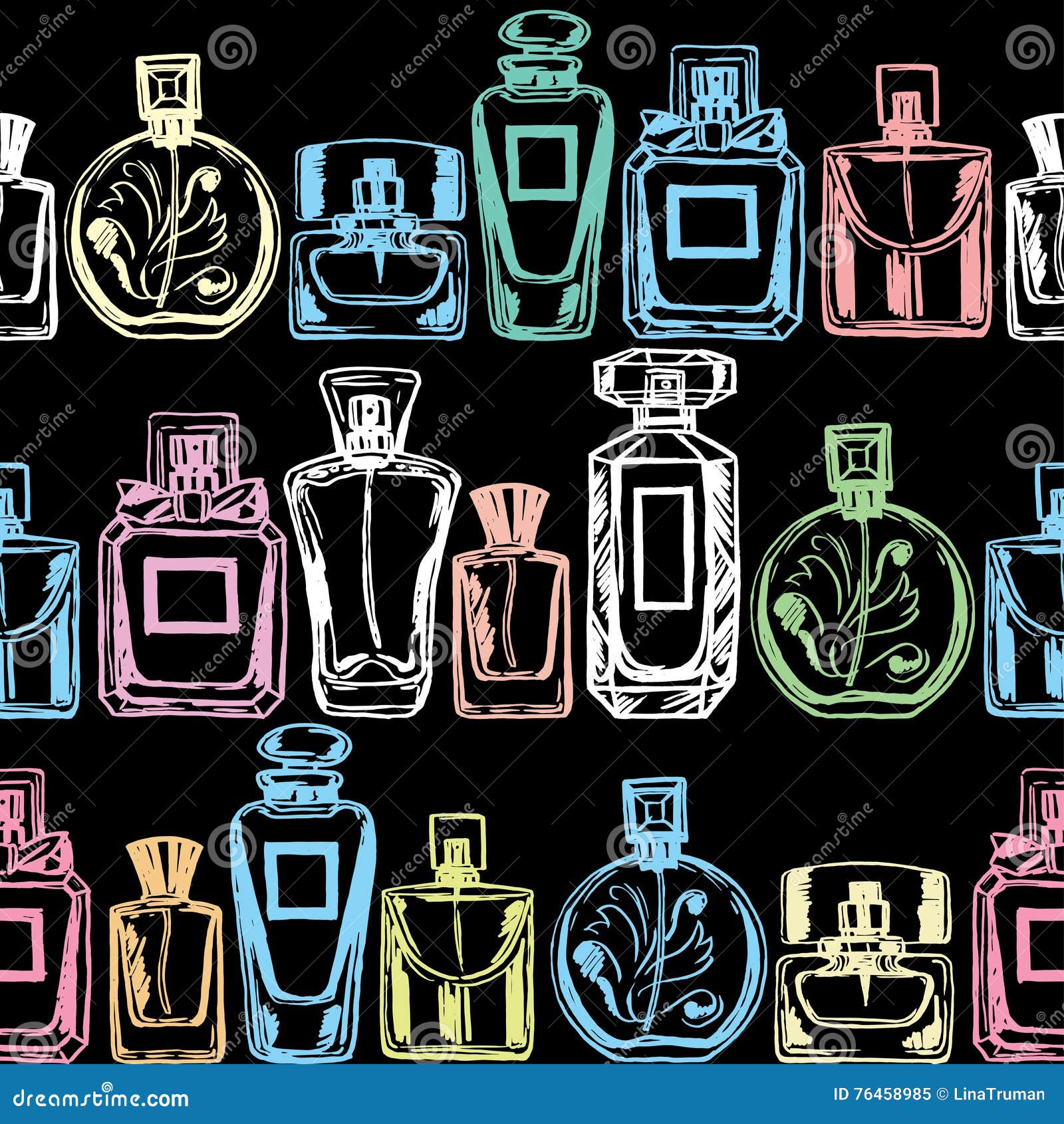 Vector Seamless Perfume Pattern. Hand Drawn Illustration. Stock Vector ...