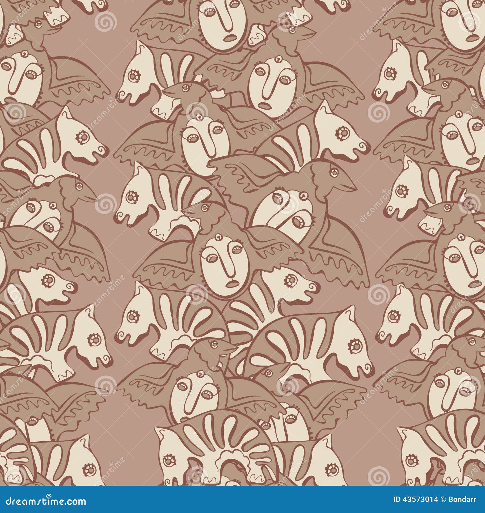 Vector Seamless Perm Animal 3 Stock Vector - Illustration of mask, folk ...