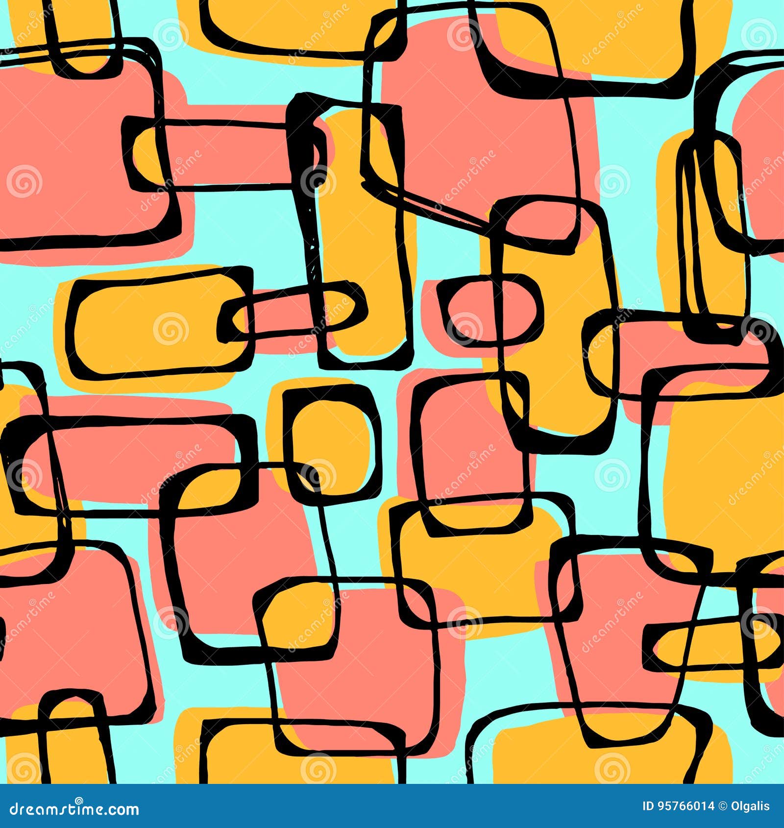 Vector Seamless Pop Art 1960s Ink Drawn Pattern.Hand Painted Exp Stock ...