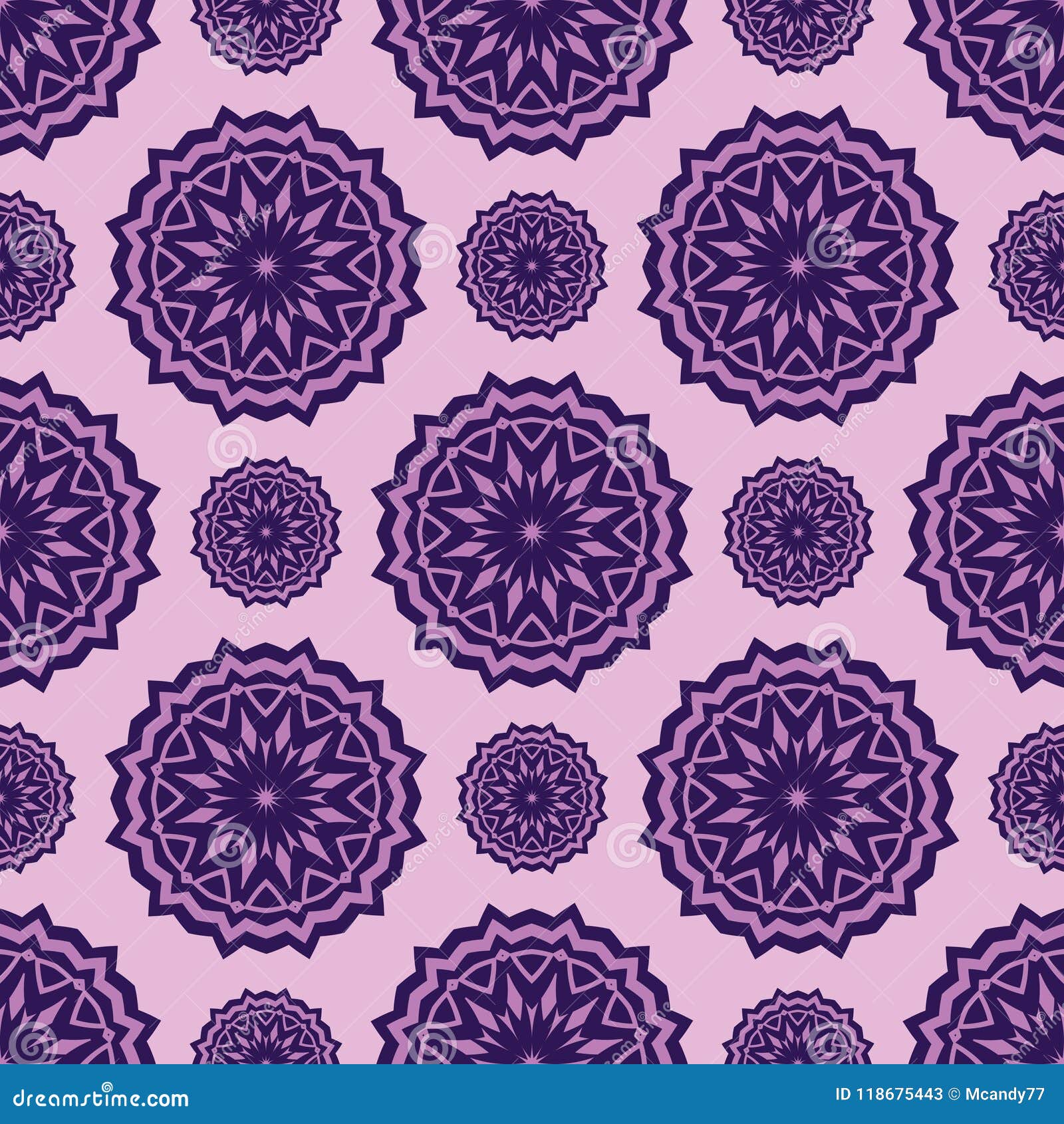 Vector Seamless Purple Floral Mandala Pattern. Stock Vector ...