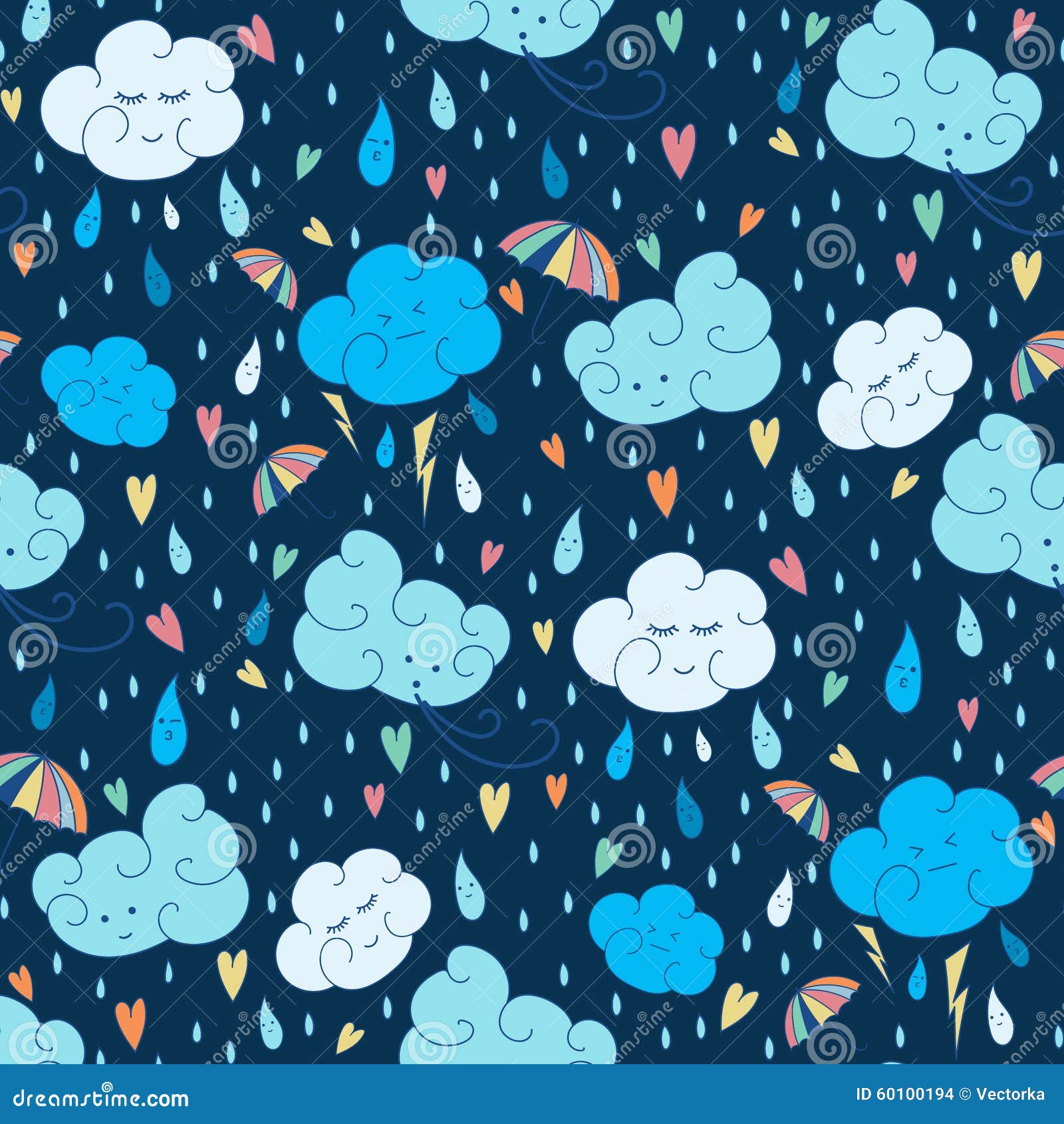 Vector Seamless Rain Theme Pattern. Colorful Doodling Autumn Design ...