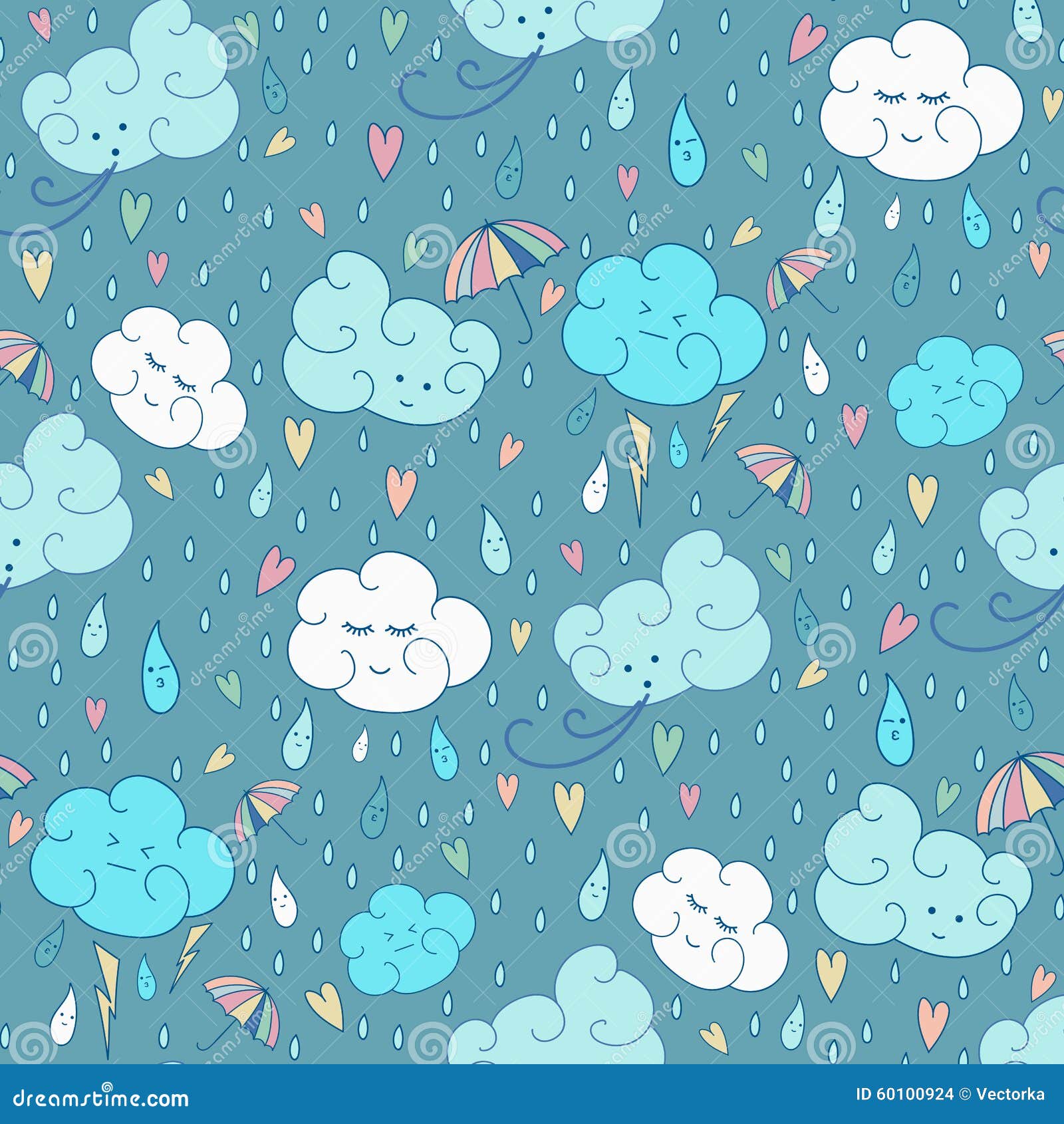 Vector Seamless Rain Theme Pattern. Colorful Doodling Autumn Design ...