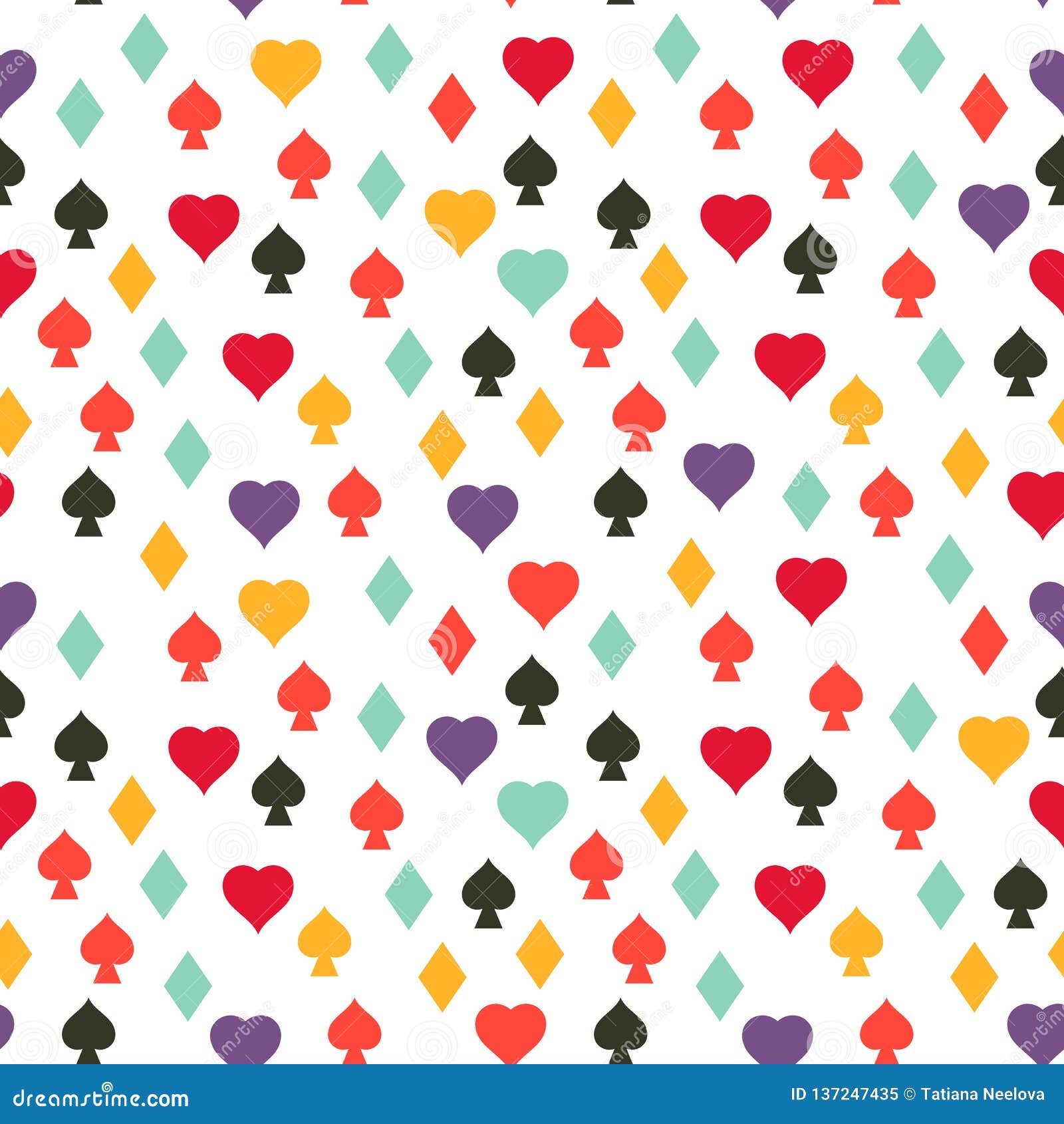 Vector Seamless Repeat Colorful Illustration with Playing Cards, Card ...