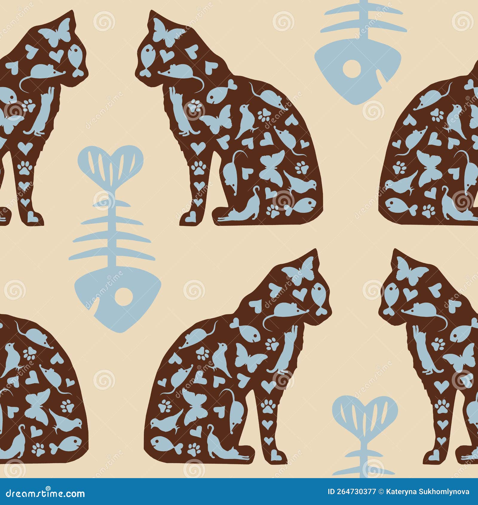 Vector Seamless Repeat Pattern with Cats and What they Love Stock ...