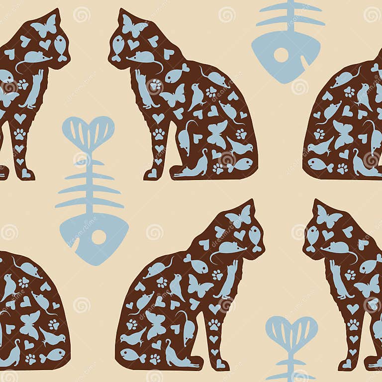 Vector Seamless Repeat Pattern with Cats and What they Love Stock ...