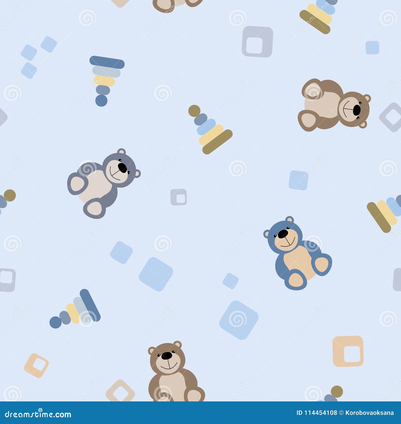 Seamless Repeating Illustration Baby Pattern Teddy Bear and Pyramid ...