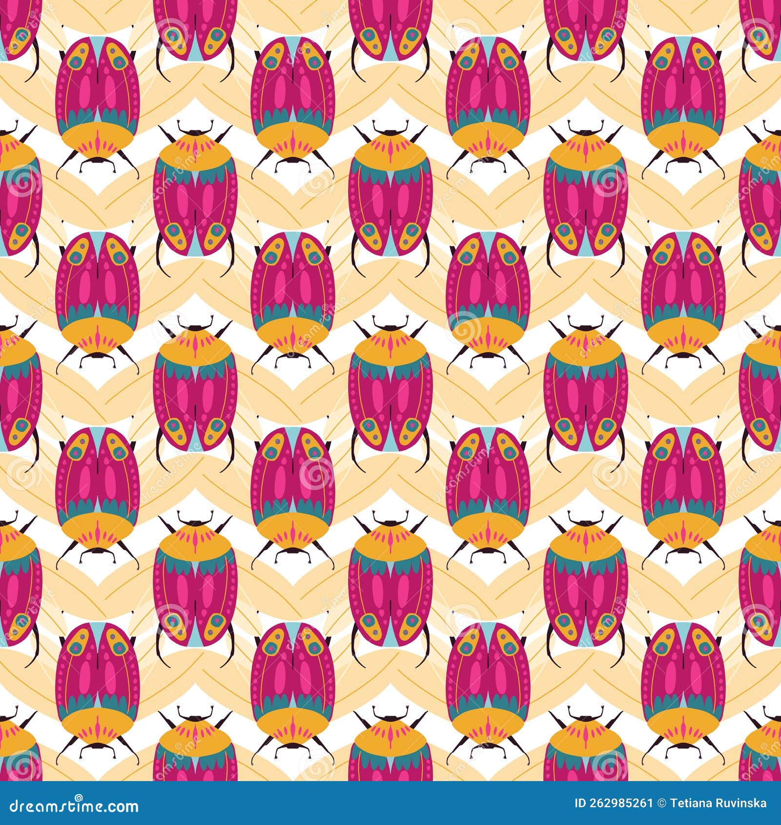 Vector Seamless Repeating Pattern with Hand Drawn Bugs or Beetles ...