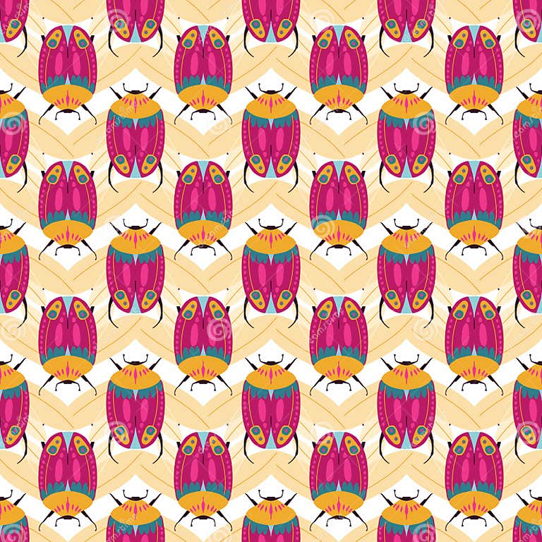 Vector Seamless Repeating Pattern with Hand Drawn Bugs or Beetles ...