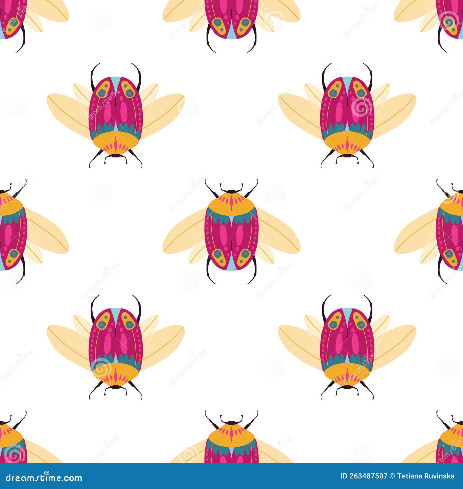 Vector Seamless Repeating Pattern with Hand Drawn Bugs or Beetles ...
