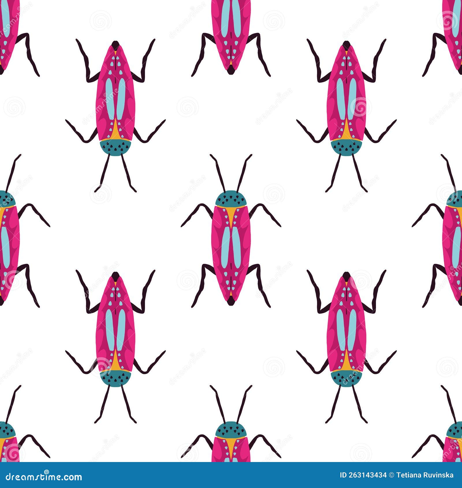 Vector Seamless Repeating Pattern with Hand Drawn Bugs or Beetles Stock ...
