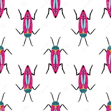 Vector Seamless Repeating Pattern with Hand Drawn Bugs or Beetles Stock ...