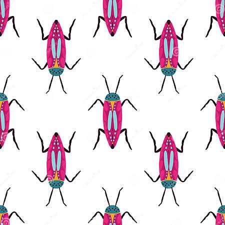 Vector Seamless Repeating Pattern with Hand Drawn Bugs or Beetles Stock ...