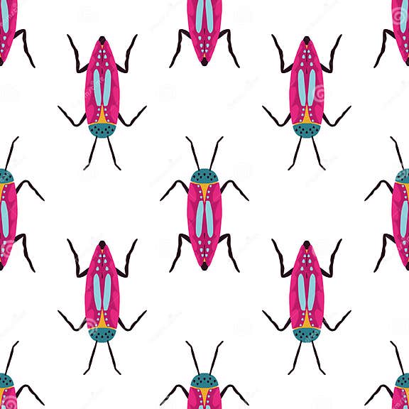 Vector Seamless Repeating Pattern with Hand Drawn Bugs or Beetles Stock ...