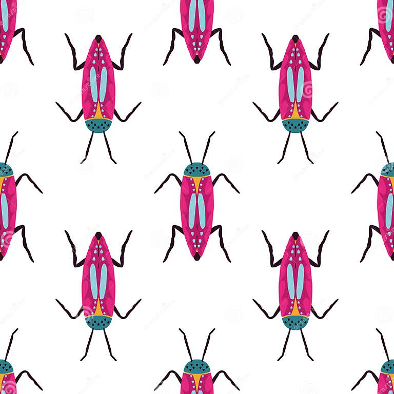 Vector Seamless Repeating Pattern with Hand Drawn Bugs or Beetles Stock ...