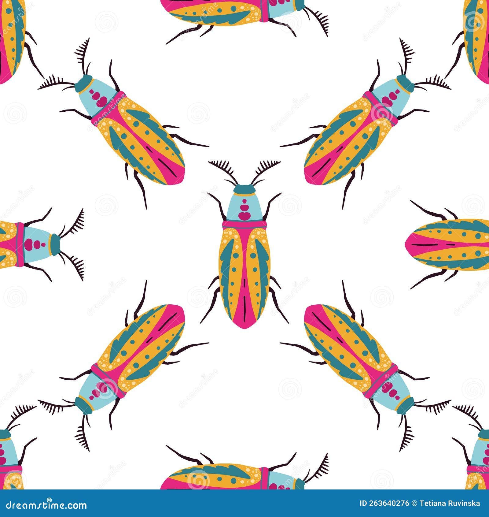Vector Seamless Repeating Pattern with Hand Drawn Bugs or Beetles Stock ...