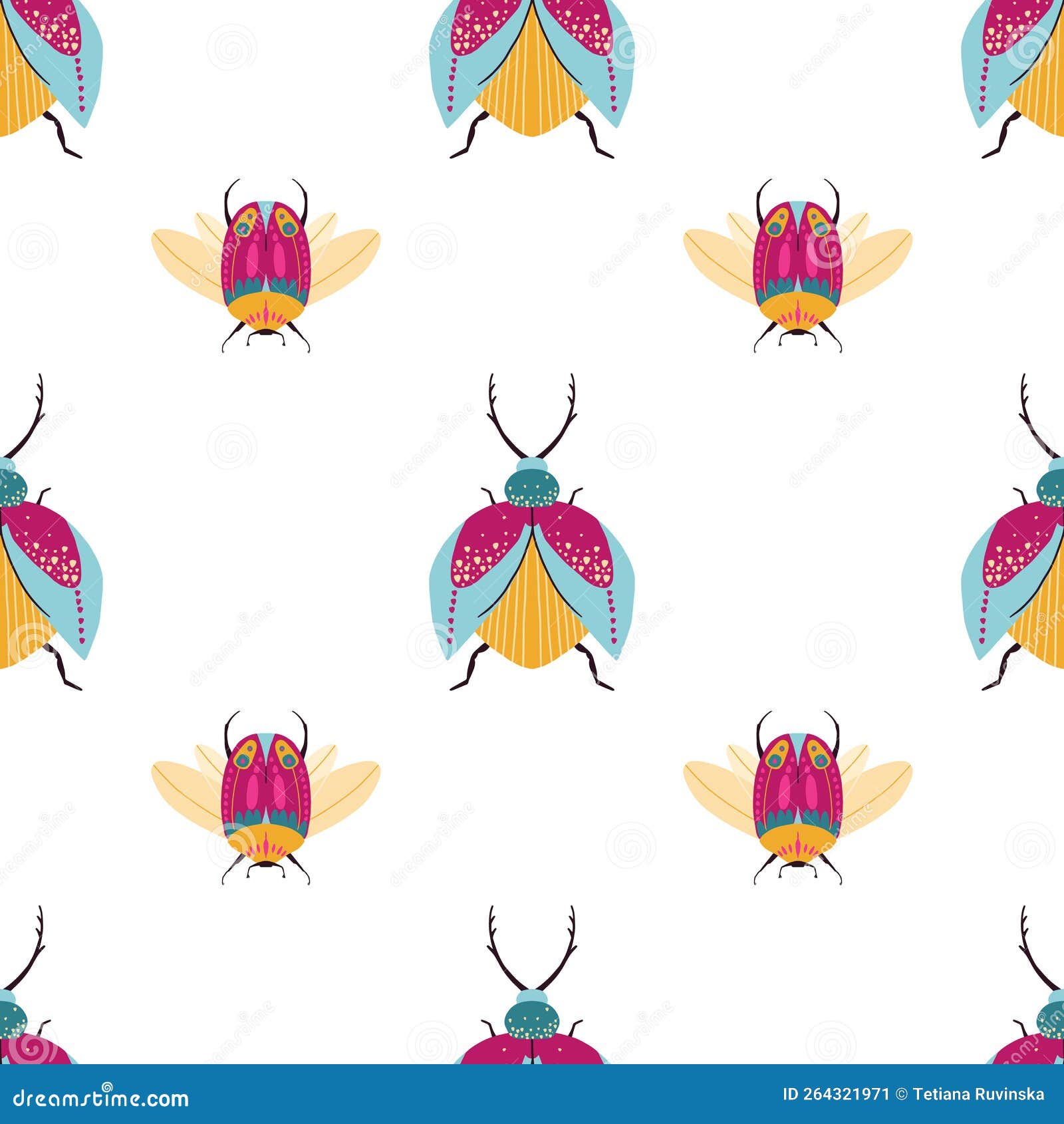 Vector Seamless Repeating Pattern With Hand Drawn Bugs Or Beetles ...