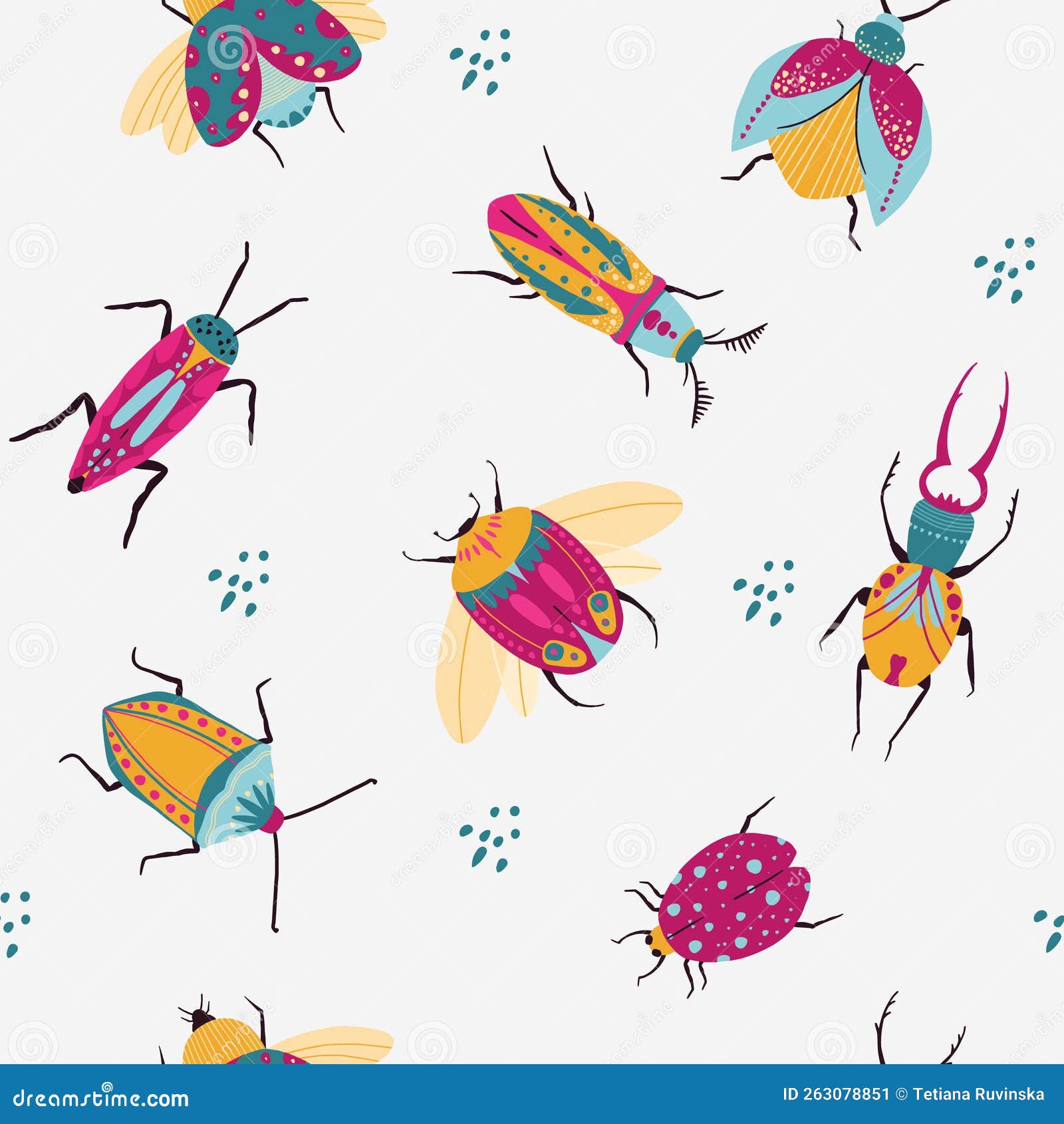 Vector Seamless Repeating Pattern with Hand Drawn Bugs Stock Vector ...