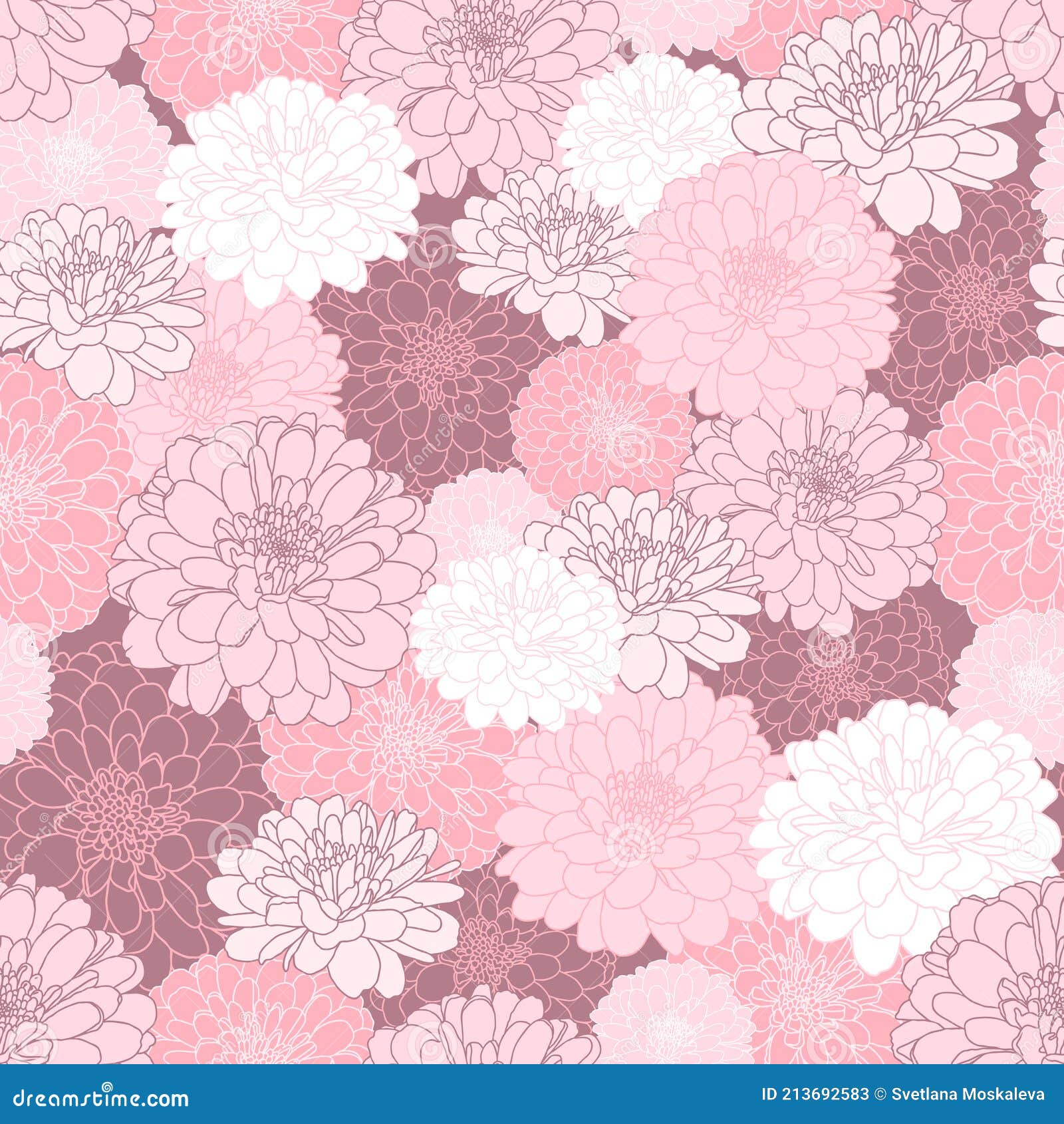 Vector Seamless Repeating Pattern Hand Drawn Chrysanthemum Flowers in ...