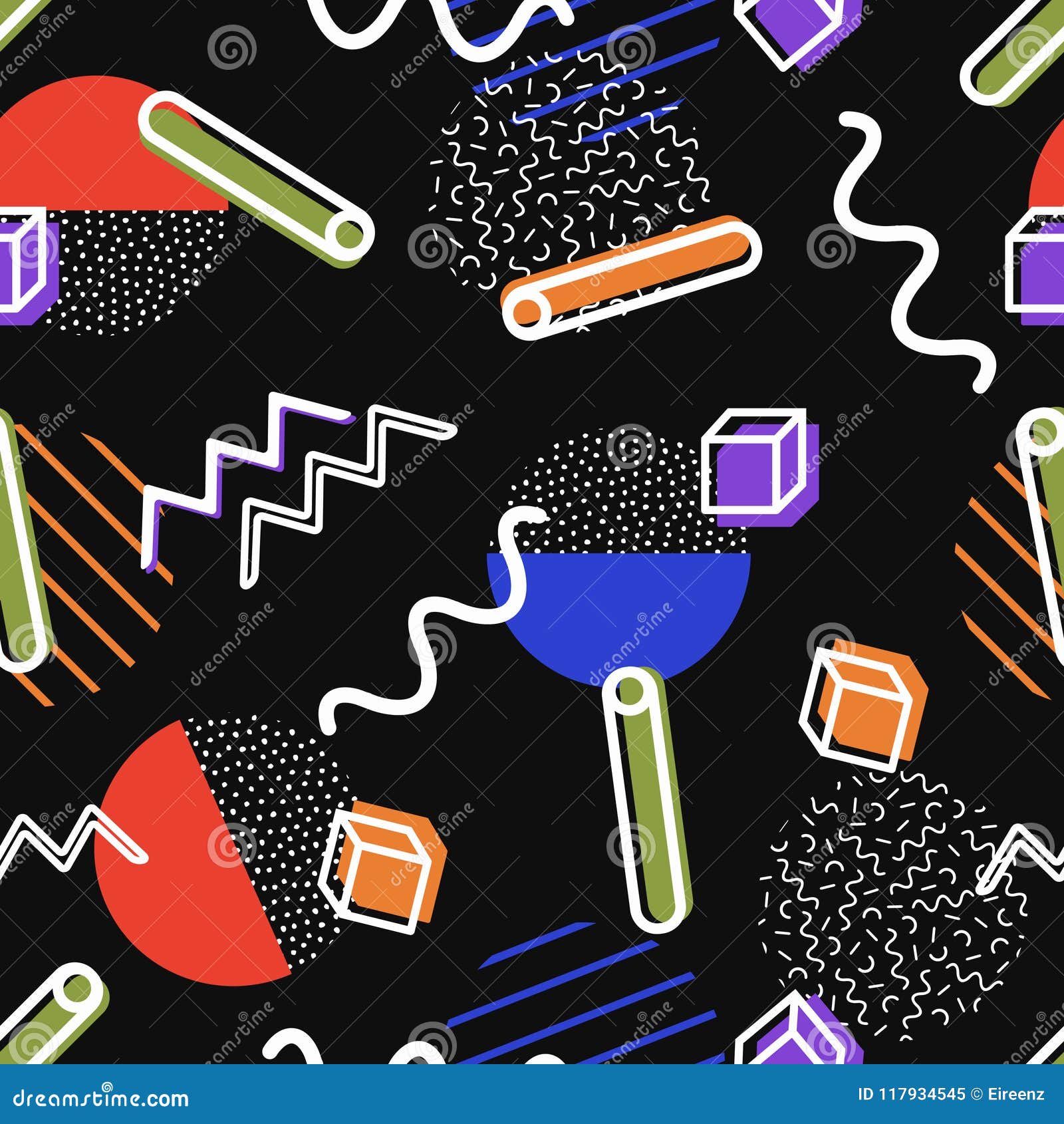 Vector Seamless Retro Comic Memphis Pattern with Geometric Elements ...