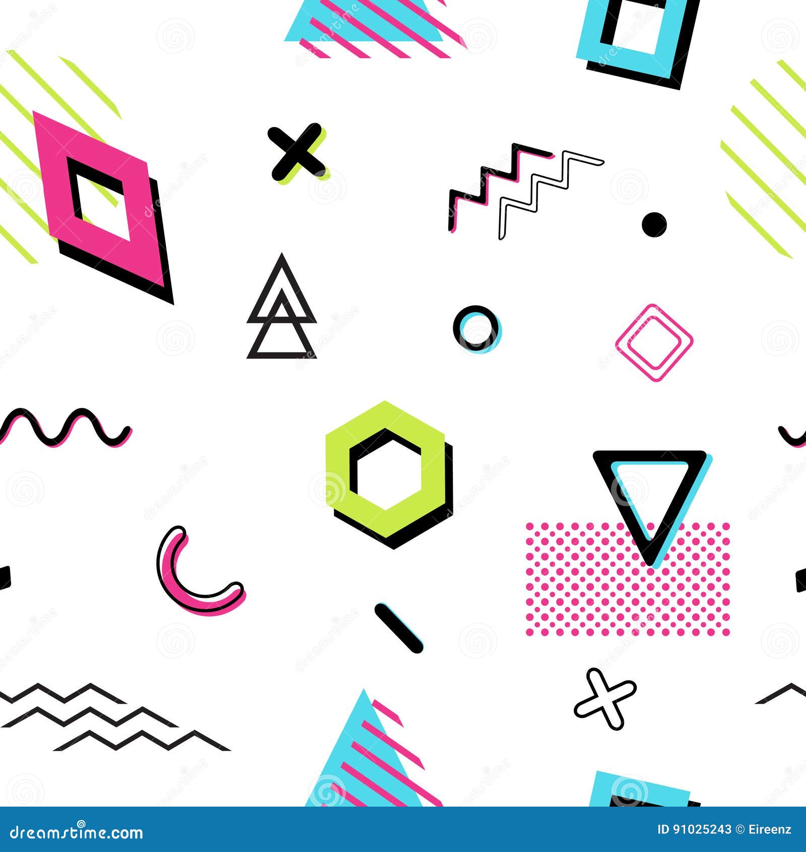 Vector Seamless Retro Comic Memphis Pattern with Geometric Elements ...