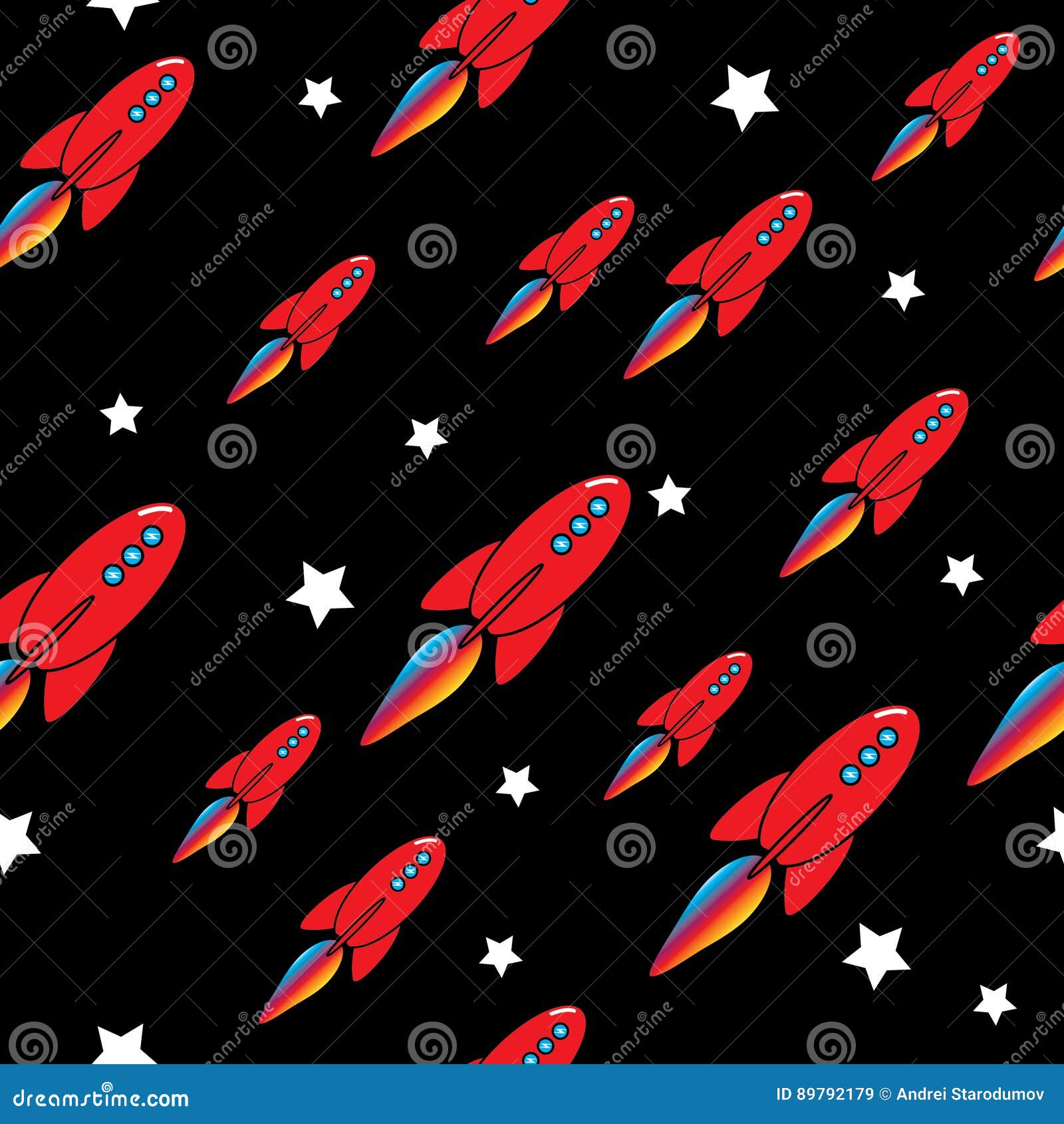 Seamless Rocket Pattern, Stars And Space. Vector Illustration Ispalted ...