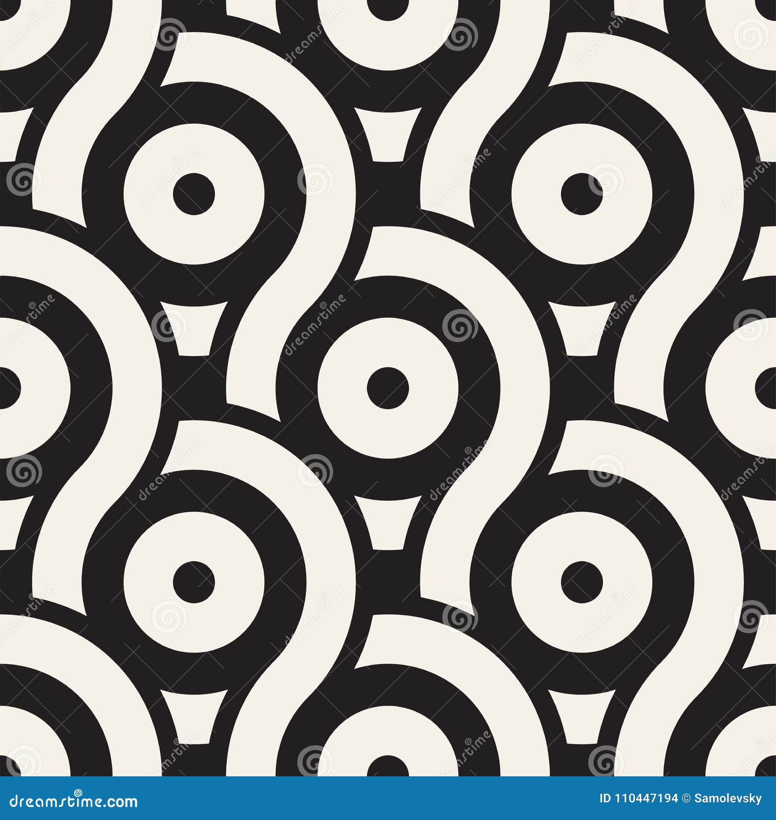 Vector Seamless Rounded Lines Texture Modern Geometric Circular Shape Background Monochrome