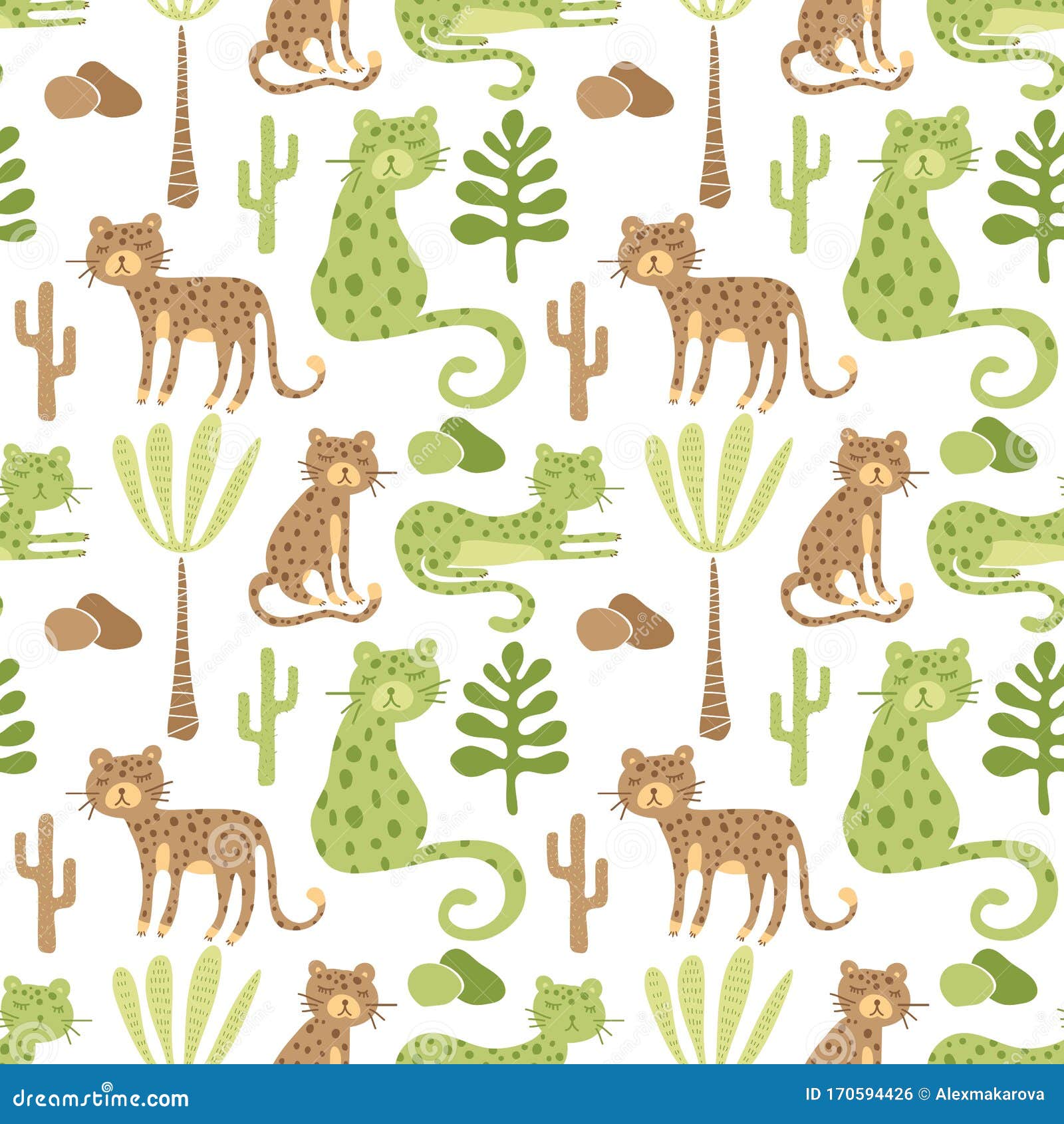 Vector Seamless Safari Pattern with Leopards Stock Vector ...