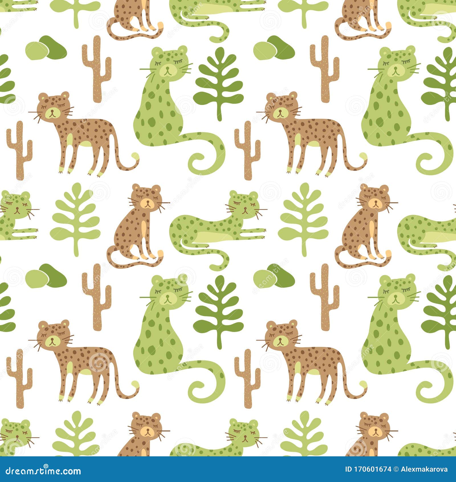 Vector Seamless Safari Pattern with Leopards Stock Vector ...