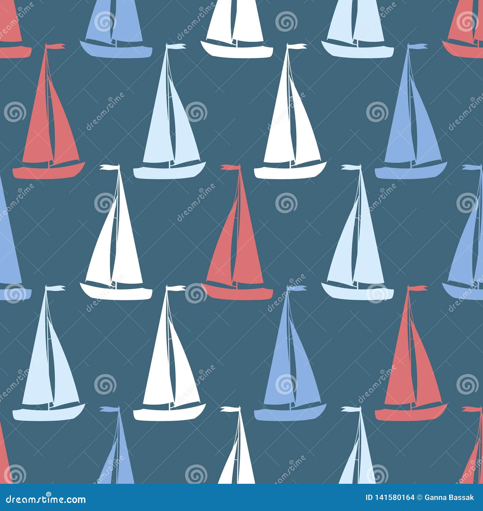 Vector Seamless Sea Pattern with Ship Stock Illustration - Illustration ...