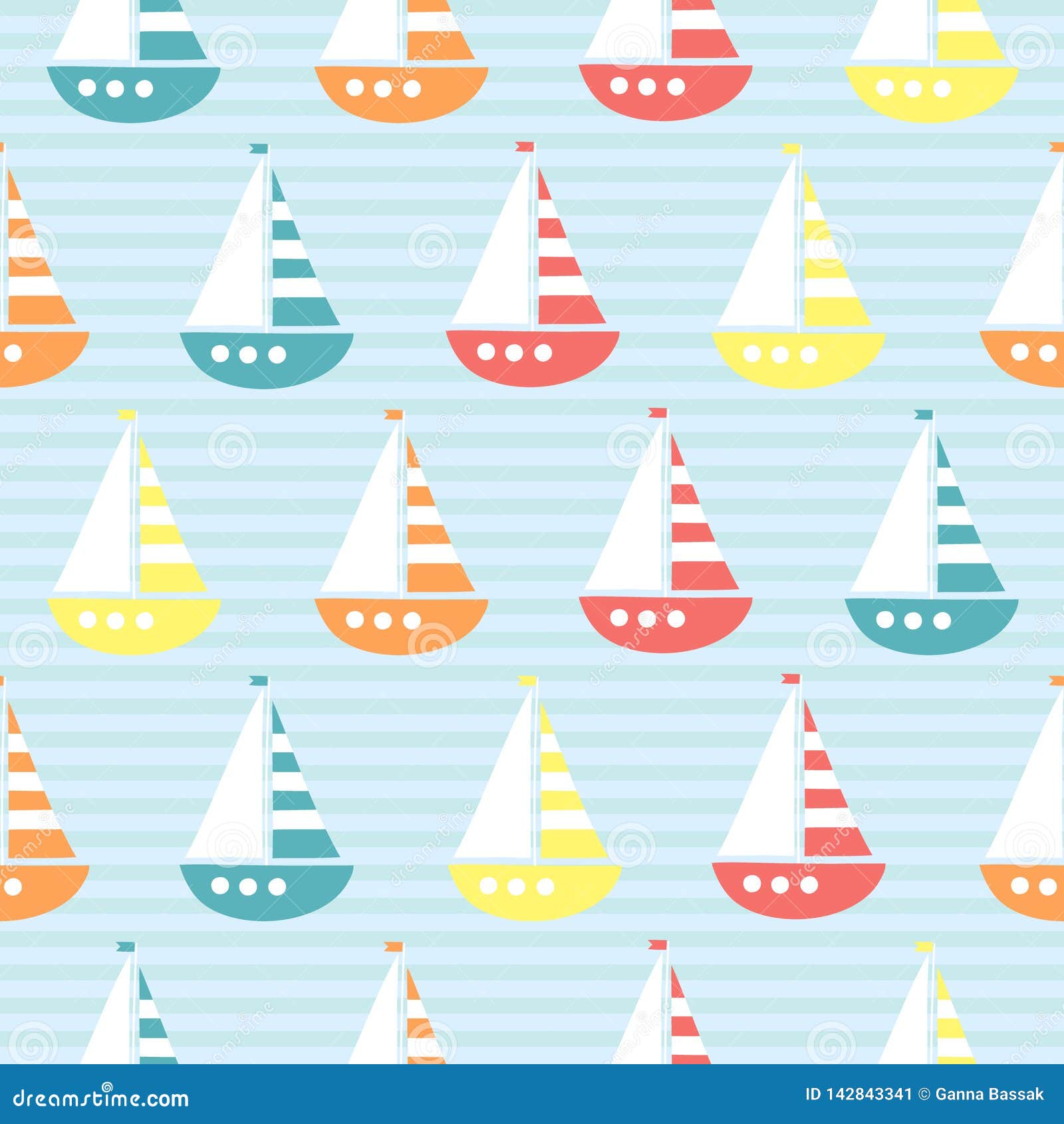 Vector Seamless Sea Pattern with Ship Stock Illustration - Illustration ...
