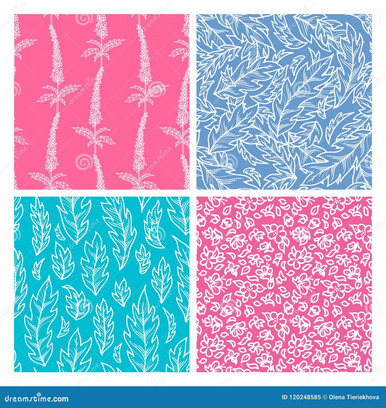 Vector Seamless Set of Duotone Floral Patterns. Stock Vector ...