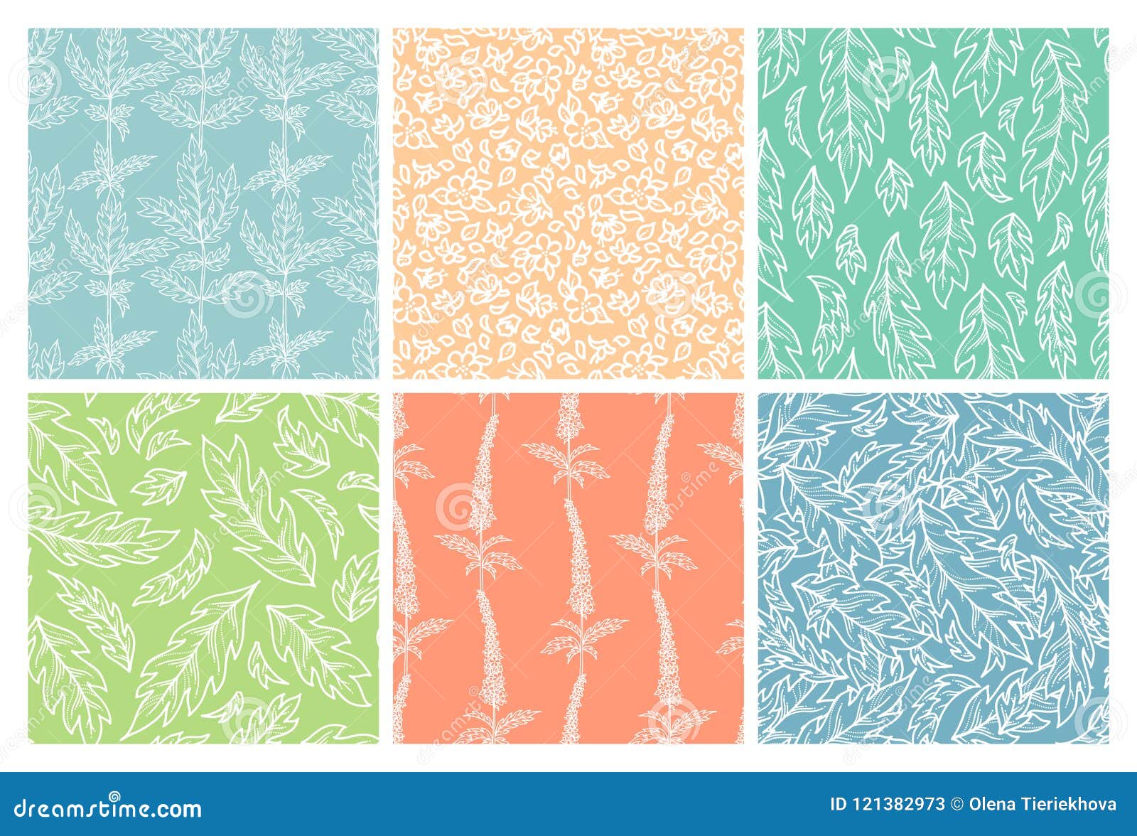 Vector Seamless Set of Duotone Floral Patterns. Stock Vector ...
