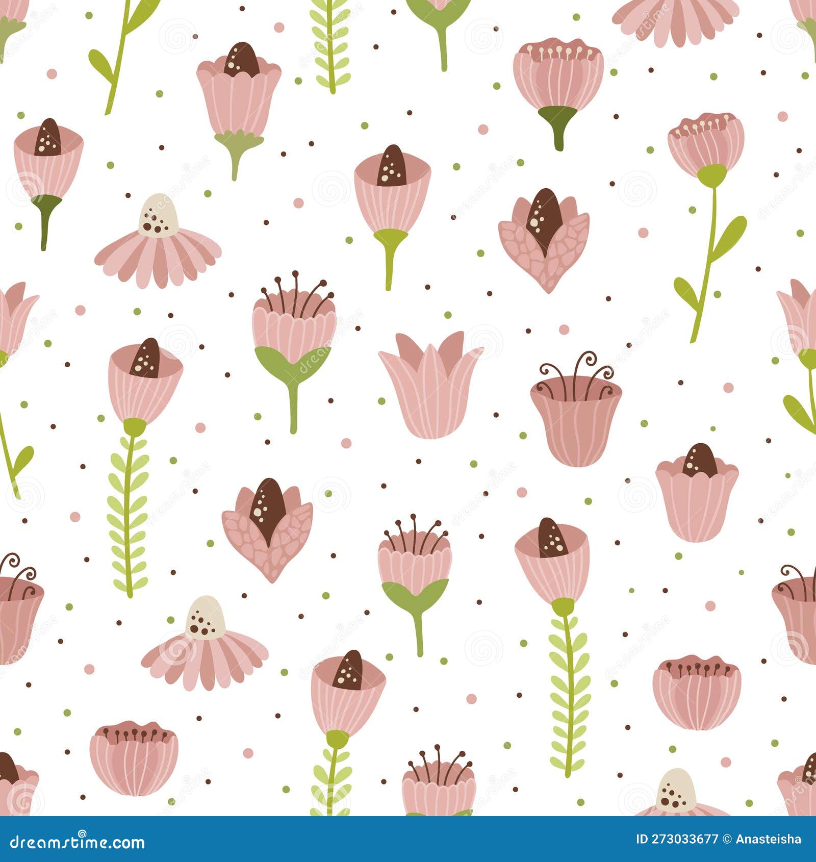 Vector Seamless Spring Pattern with Flowers, Bouquets, Plants Stock ...
