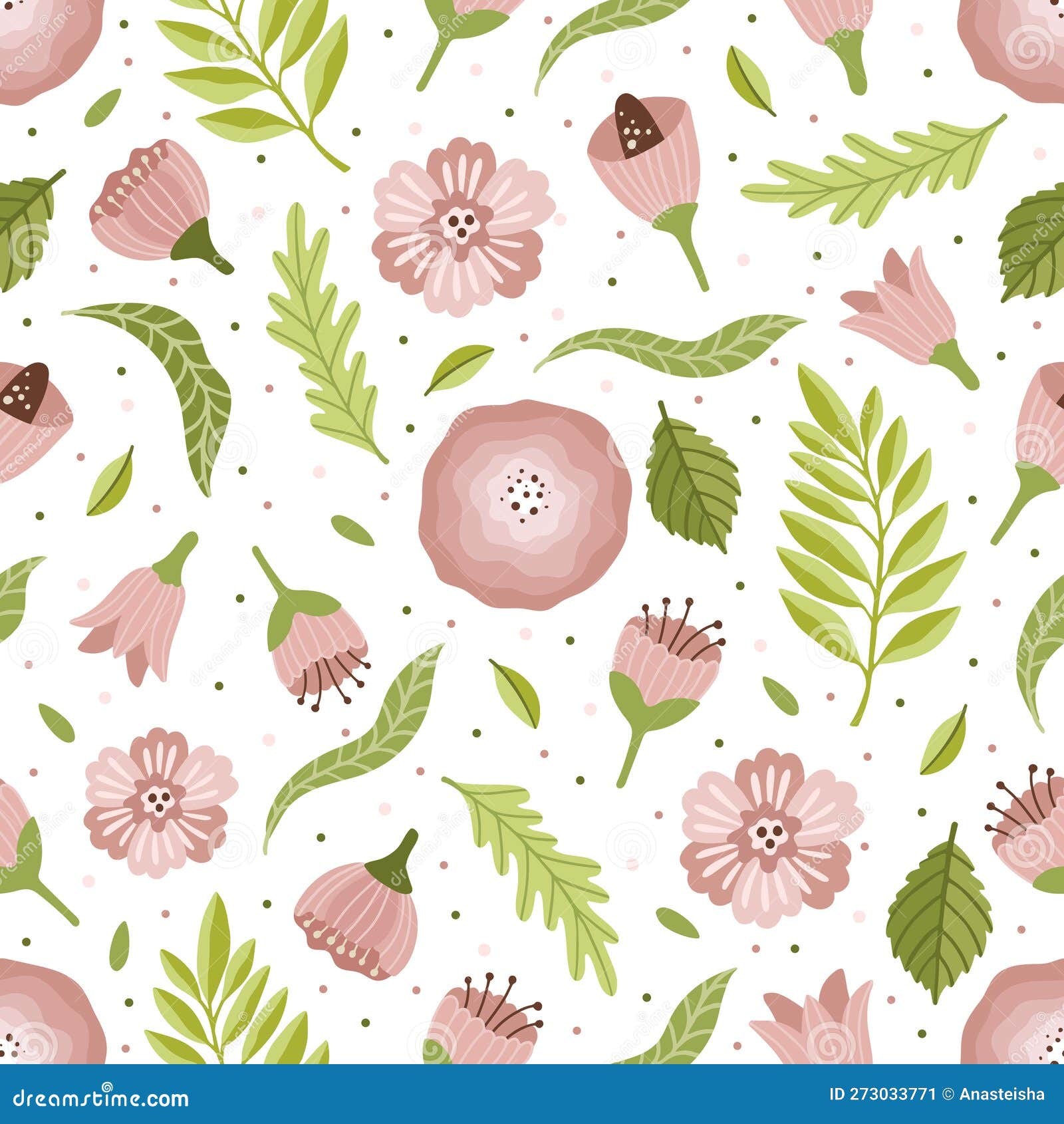 Vector Seamless Spring Pattern with Flowers, Bouquets, Plants Stock ...