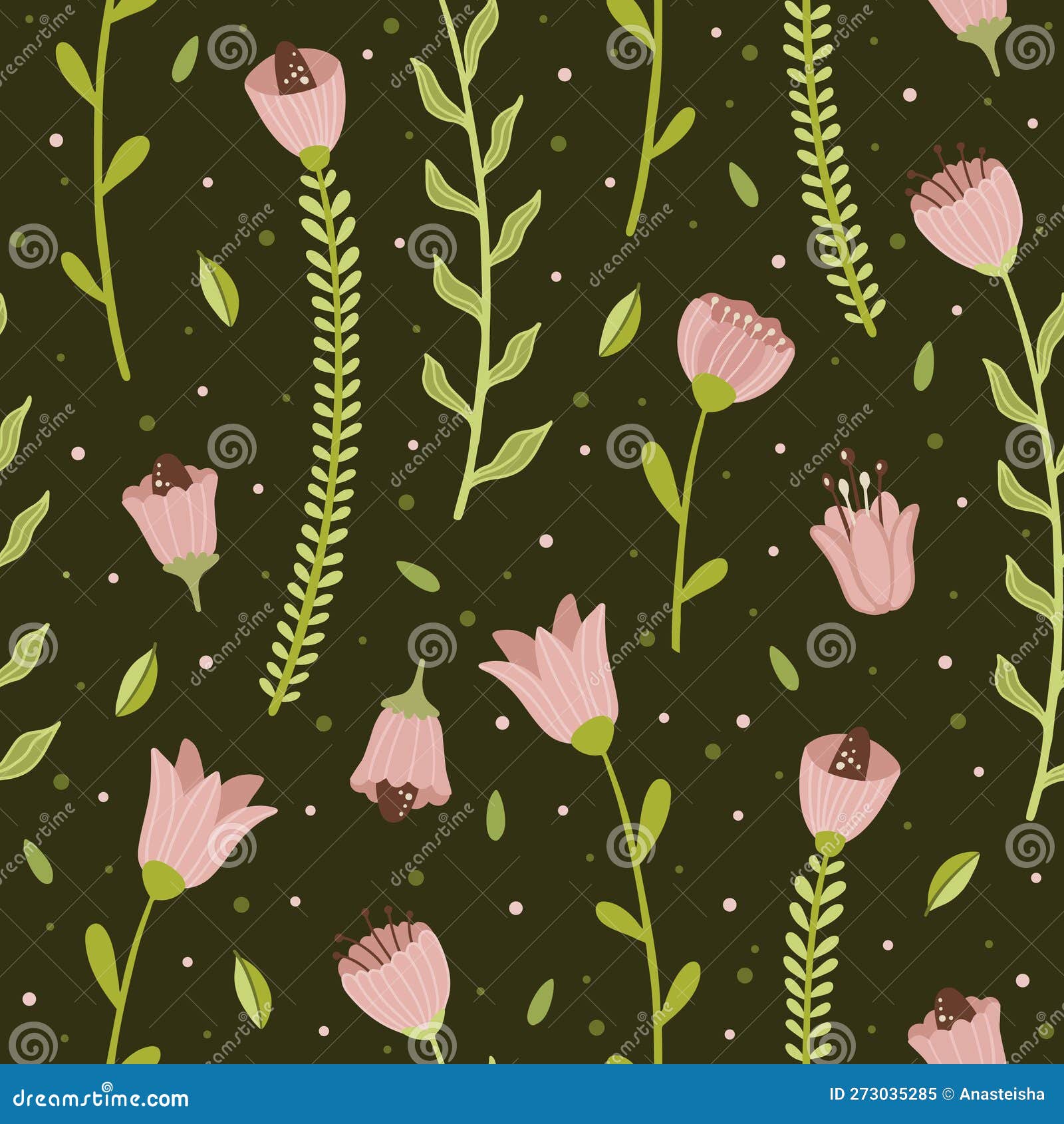 Vector Seamless Spring Pattern with Flowers, Bouquets, Plants Stock ...