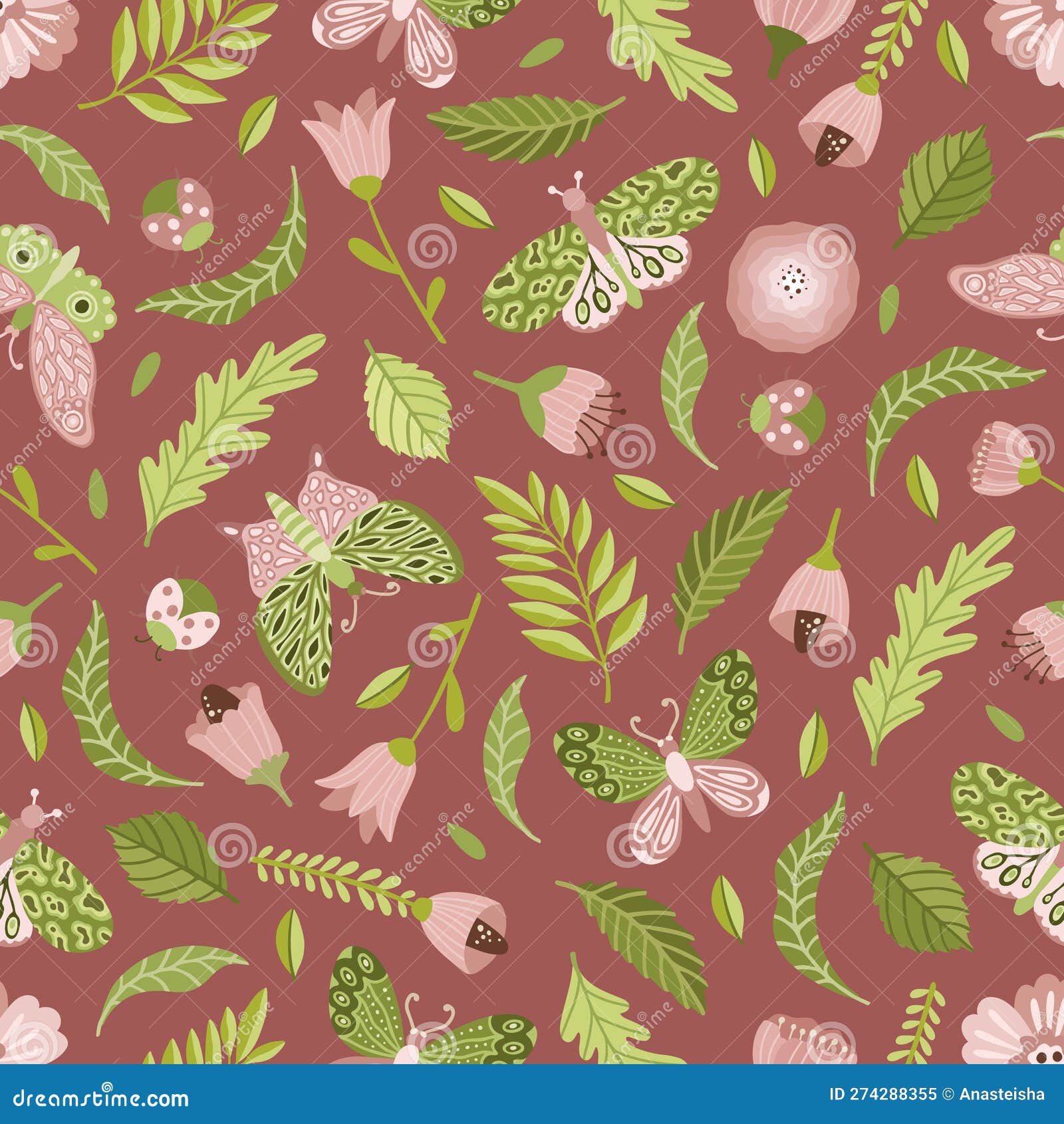 Vector Seamless Spring Pattern with Flowers, Bouquets, Plants Stock ...