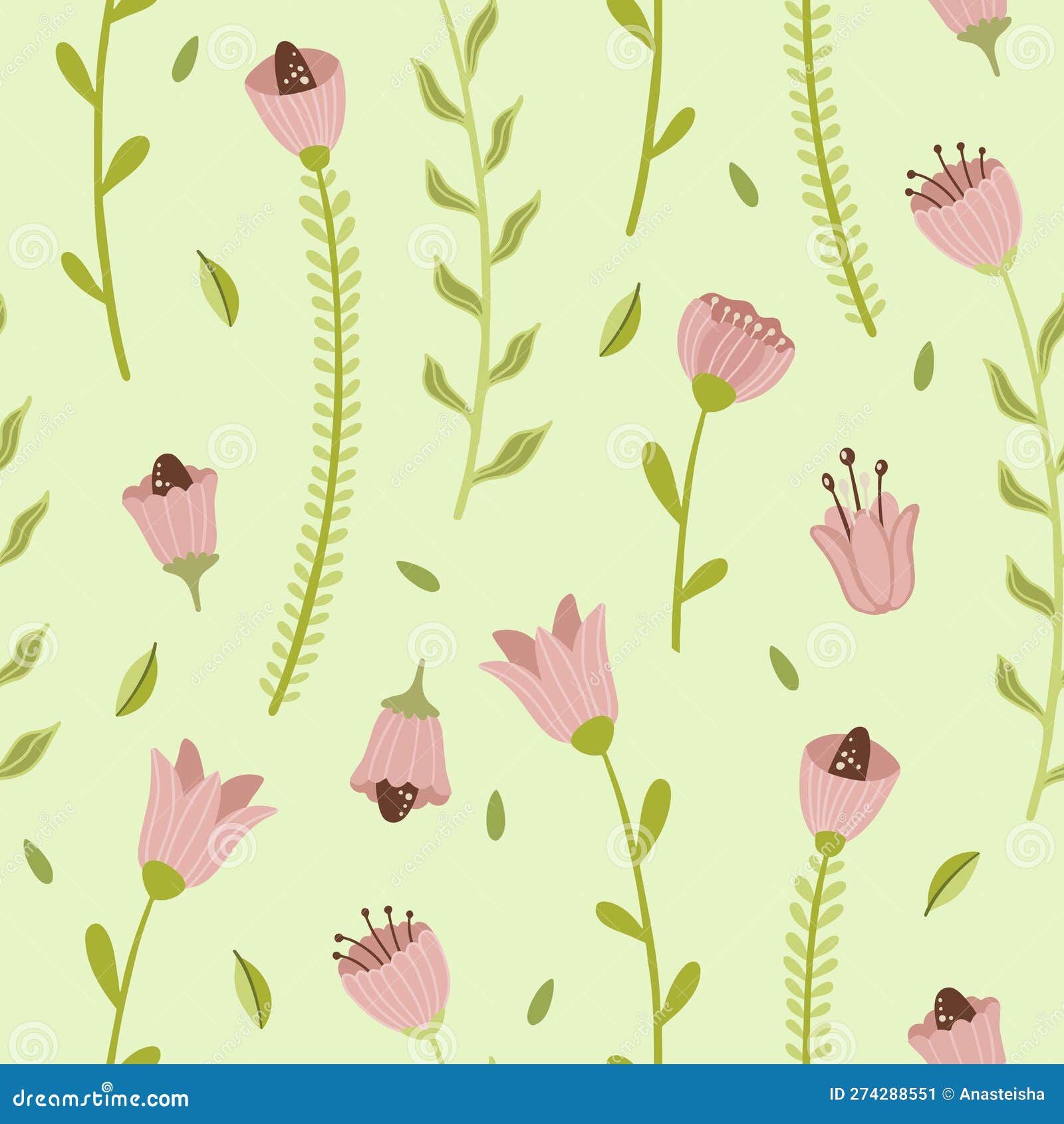 Vector Seamless Spring Pattern with Flowers, Bouquets, Plants Stock ...
