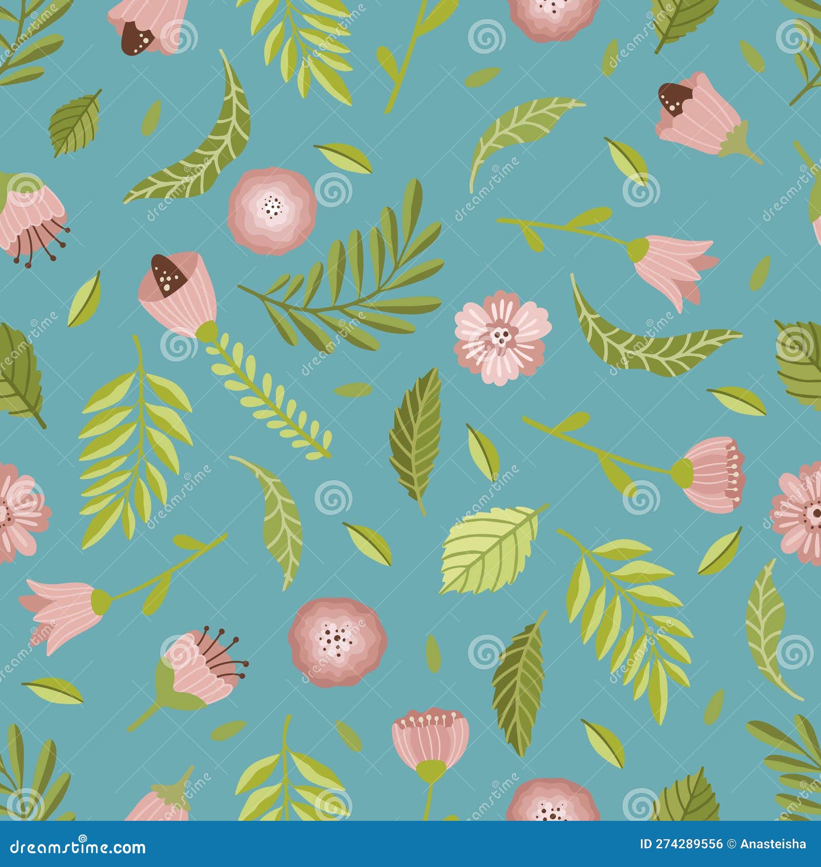 Vector Seamless Spring Pattern with Flowers, Bouquets, Plants Stock ...