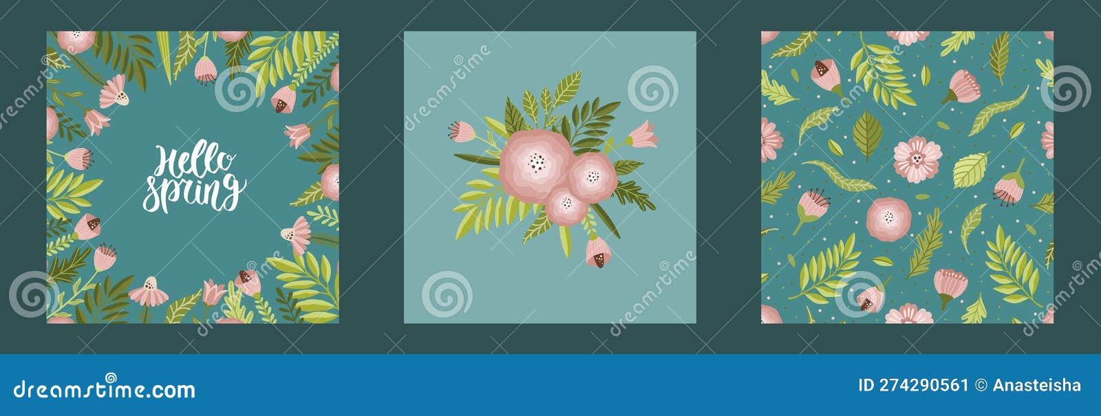 Vector Seamless Spring Pattern with Flowers, Bouquets, Plants Stock ...